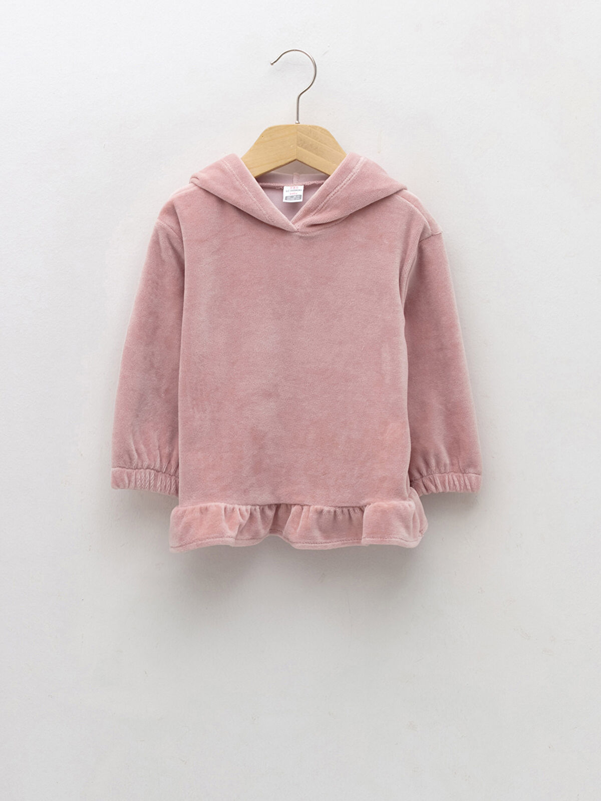 Kapüşonlu Uzun Kollu Basic Kadife Kız Bebek Sweatshirt