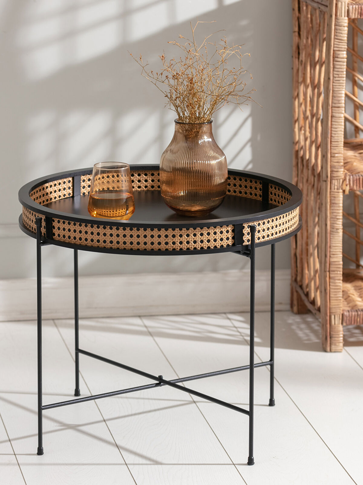 Desenli Yuvarlak Ayaklı Sehpa 50 Cm