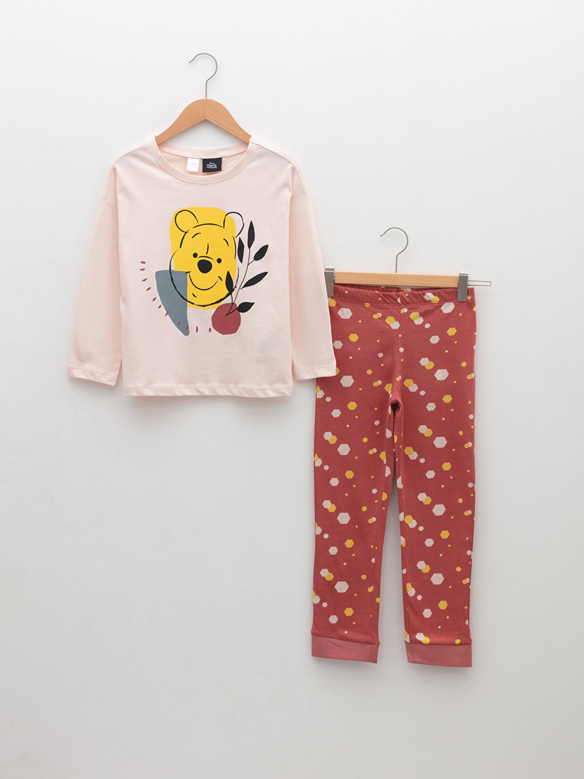 Bisiklet Yaka Winnie the Pooh Baskılı Uzun Kollu Kız Çocuk Pijama Takımı