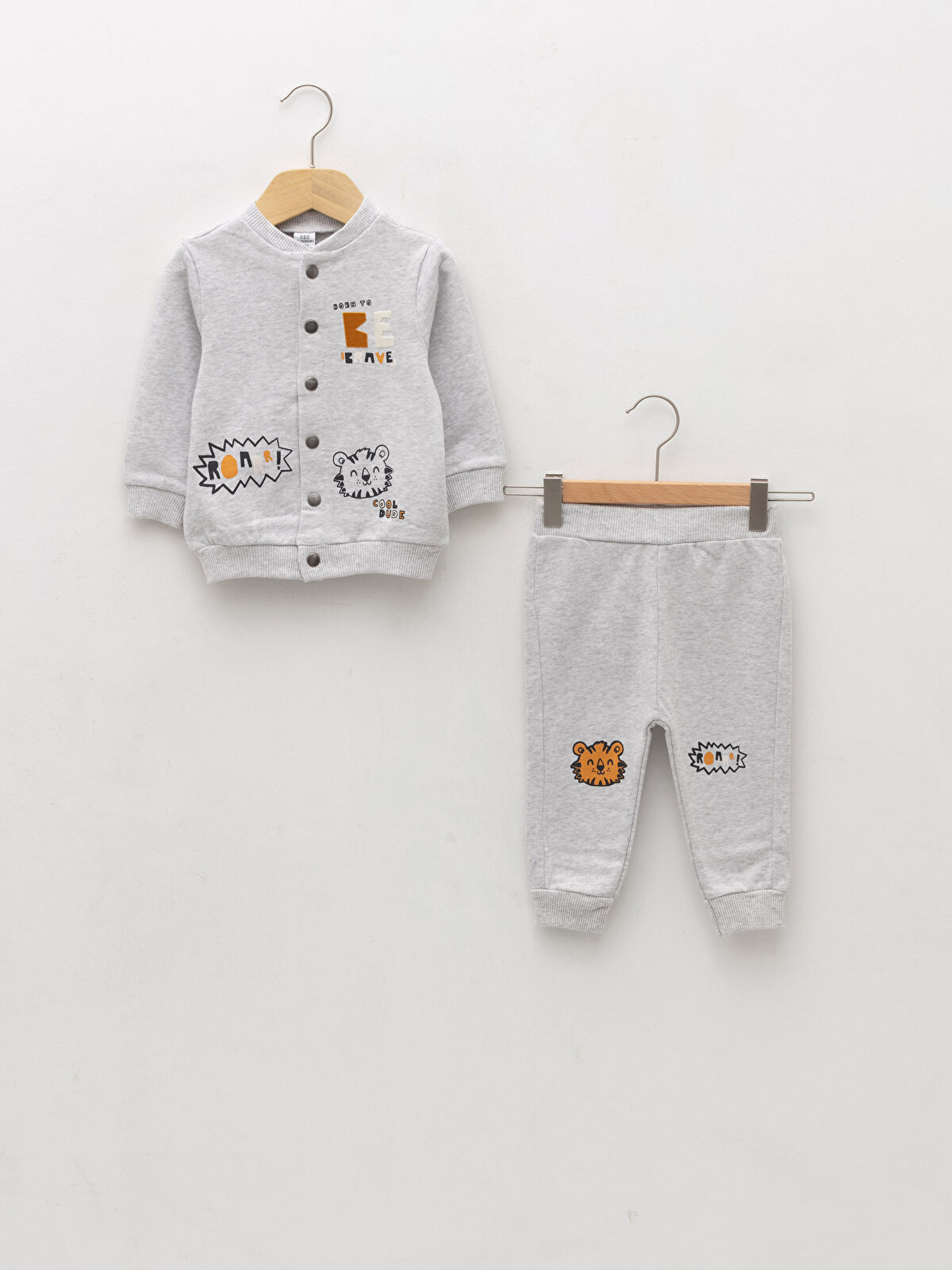 Bisiklet Yaka Uzun Kollu Baskılı Erkek Bebek Spor Hırka ve Pantolon 2'li Takım