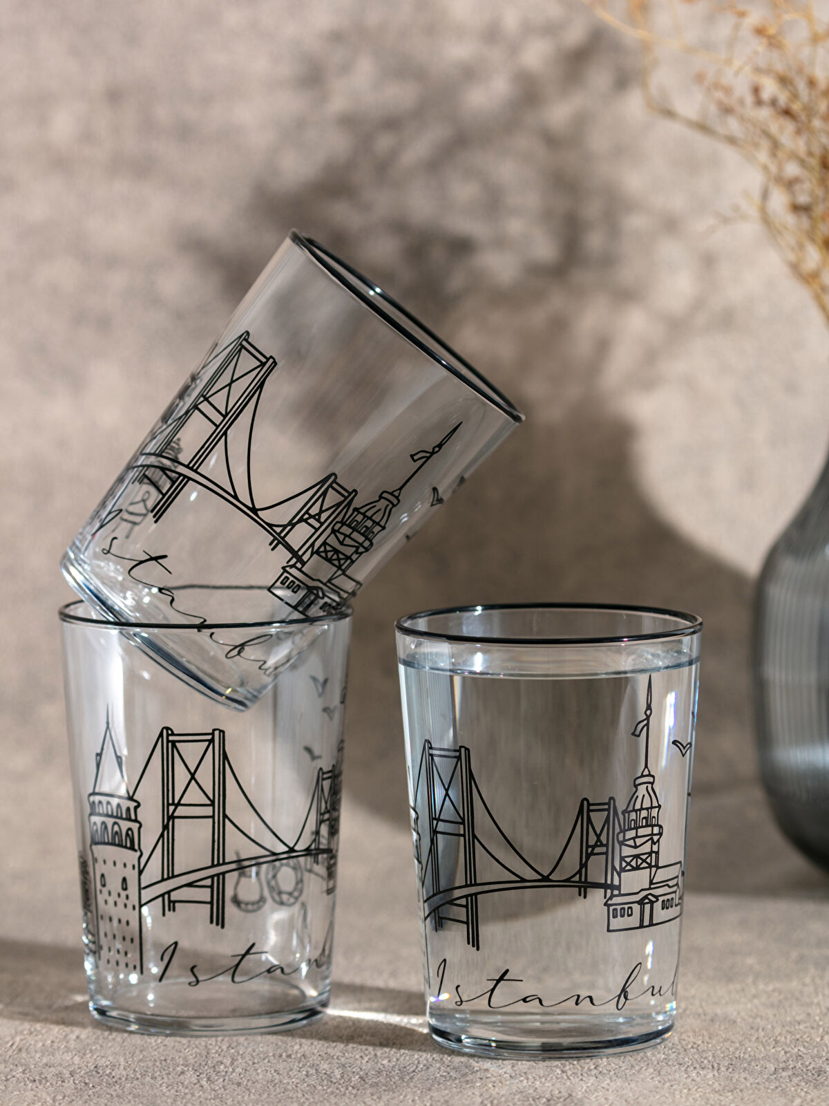 İstanbul Temalı Cam Su Bardağı 3'lü 510 Ml