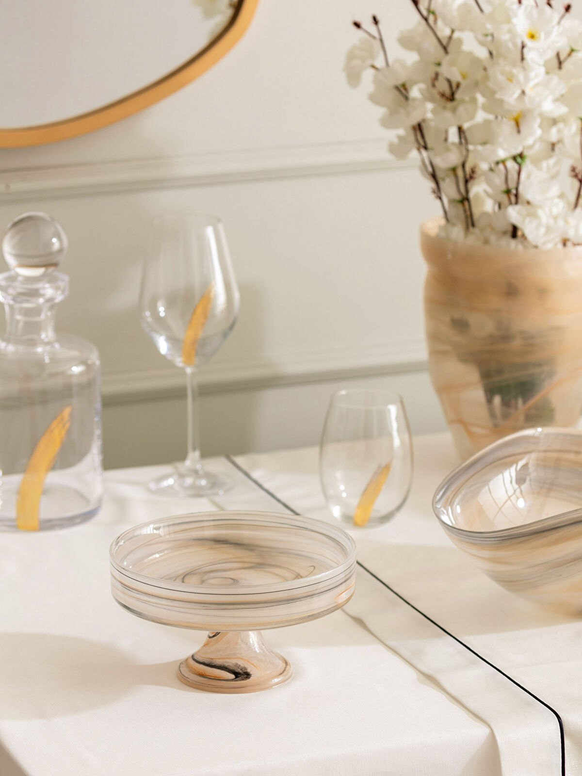 GAMZE SARAÇOĞLU X LCW HOME CAM SUNUM TABAĞI - DESENLİ AYAKLI 18 CM