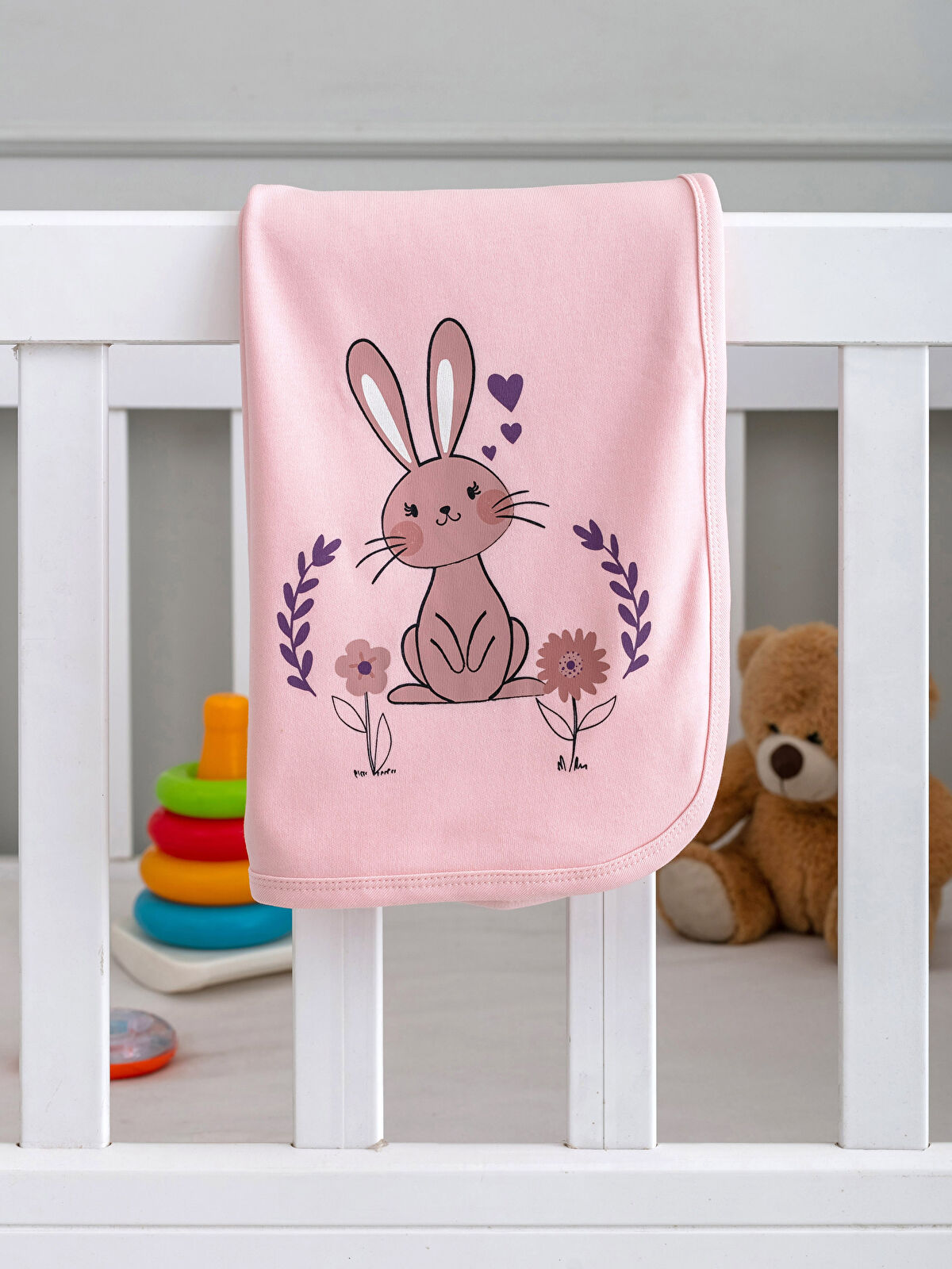 Baskılı Pamuklu Kız Bebek Battaniye