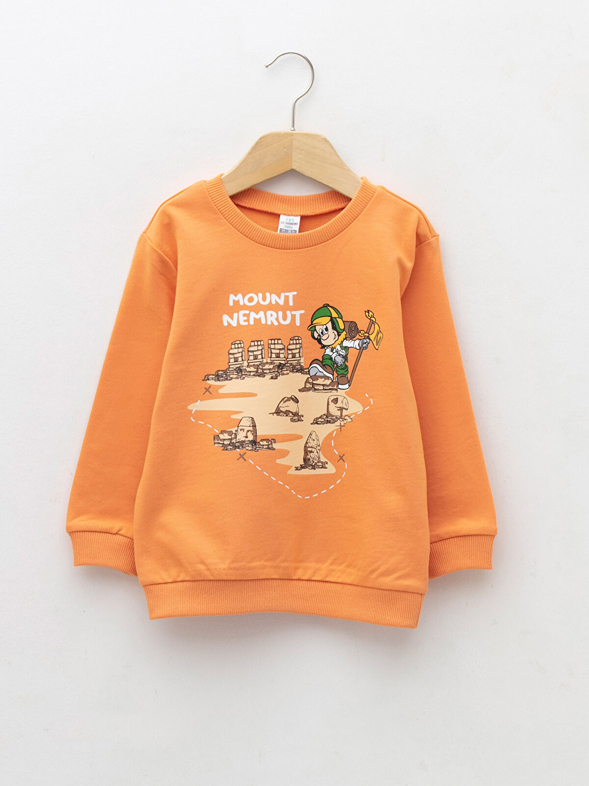 Bisiklet Yaka Uzun Kollu Nostaljik Maymun Baskılı Erkek Bebek Sweatshirt
