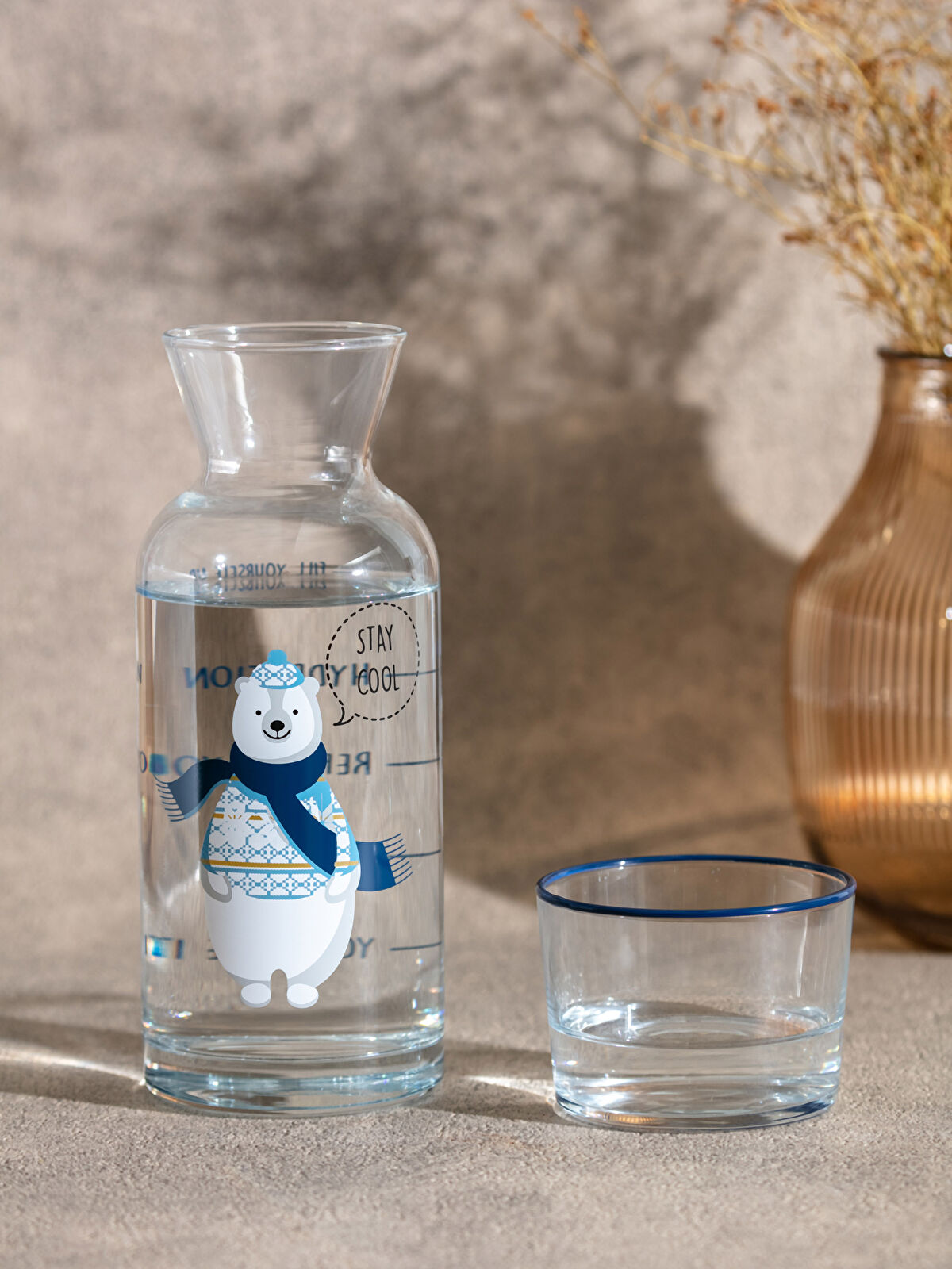 Baskılı Cam Kapaklı Sürahi 700 Ml