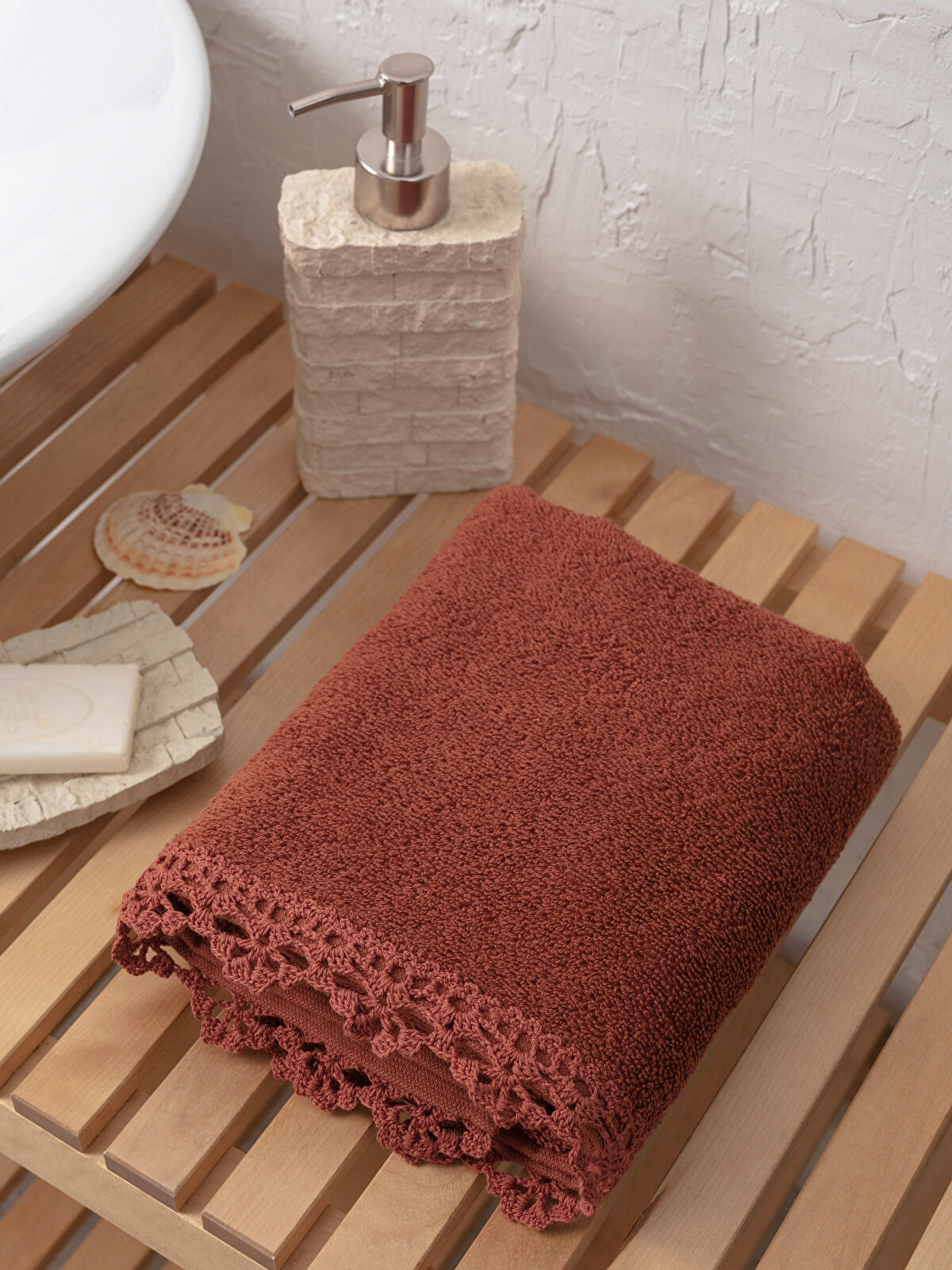 Dantel Detaylı Bukle Yüz Havlusu 50x80 Cm