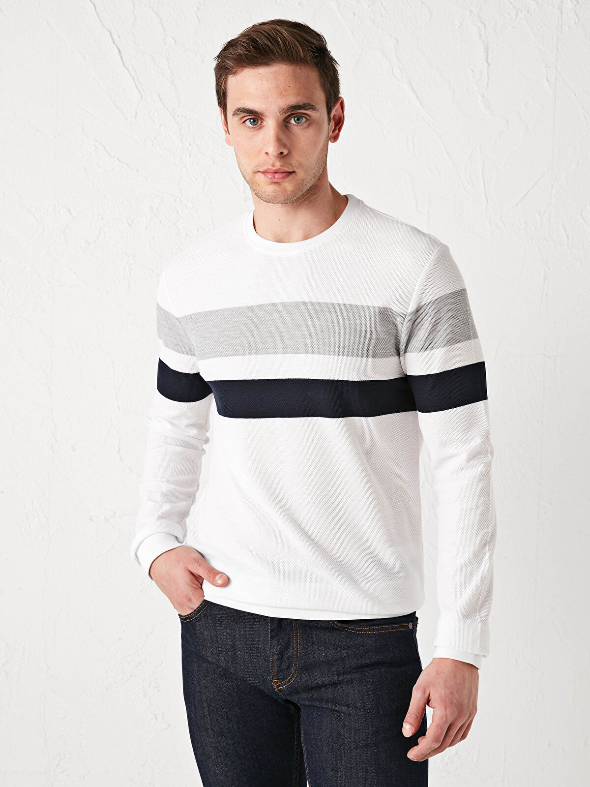 LCW CLASSIC Bisiklet Yaka Uzun Kollu Renk Bloklu Erkek Sweatshirt