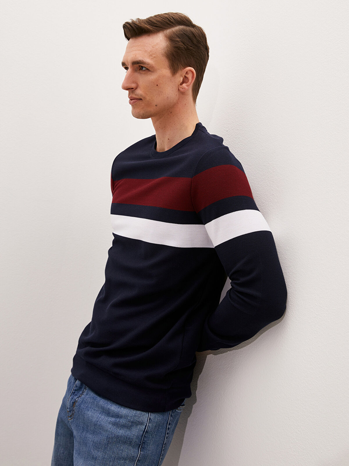 LCW CLASSIC Bisiklet Yaka Uzun Kollu Renk Bloklu Erkek Sweatshirt