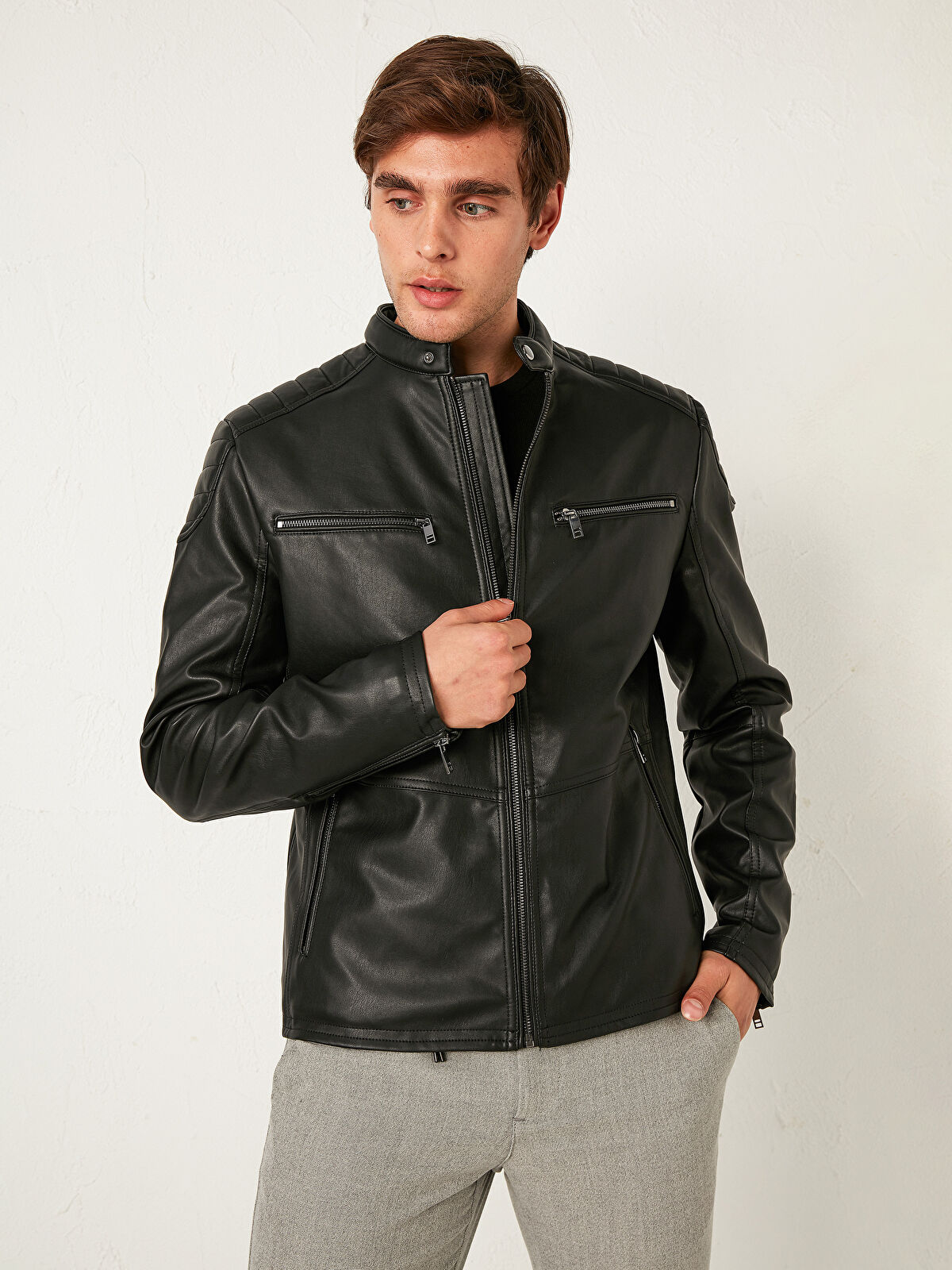 LCW VISION Slim Fit Deri Görünümlü Mont