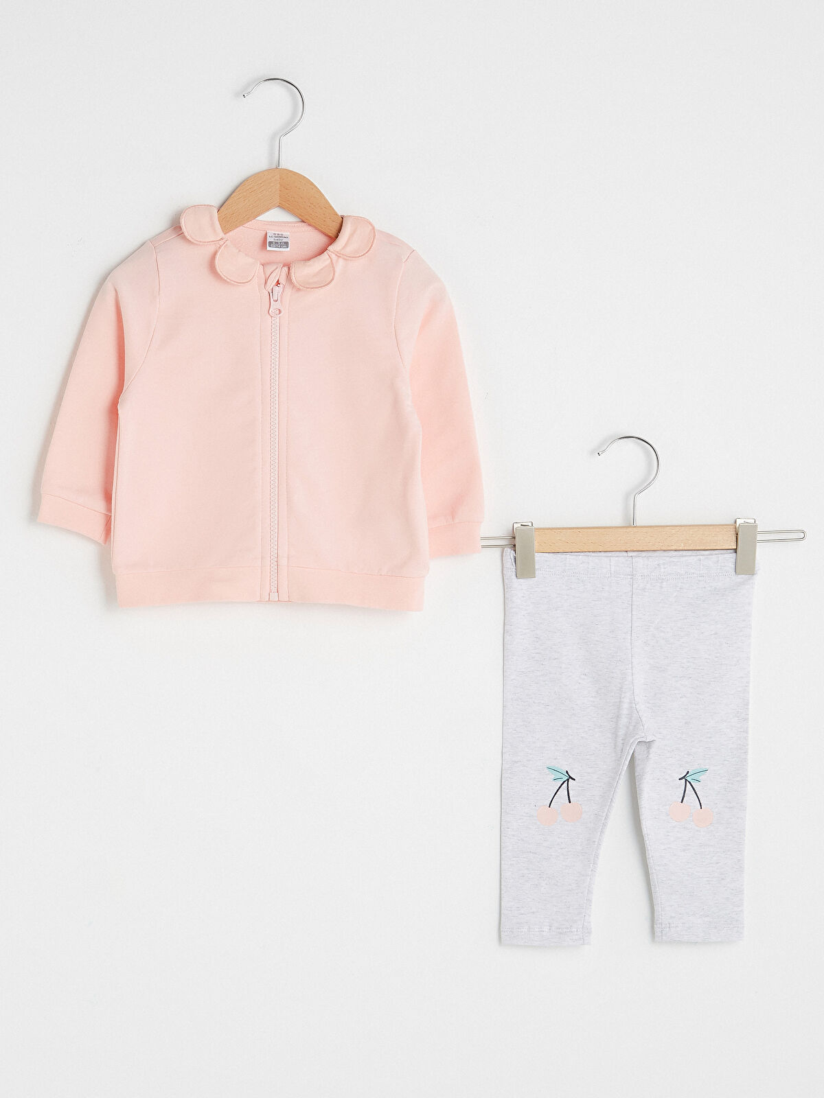 Bisiklet Yaka Uzun Kol Kız Bebek Fermuarlı Hırka ve Pantolon 2'li Takım