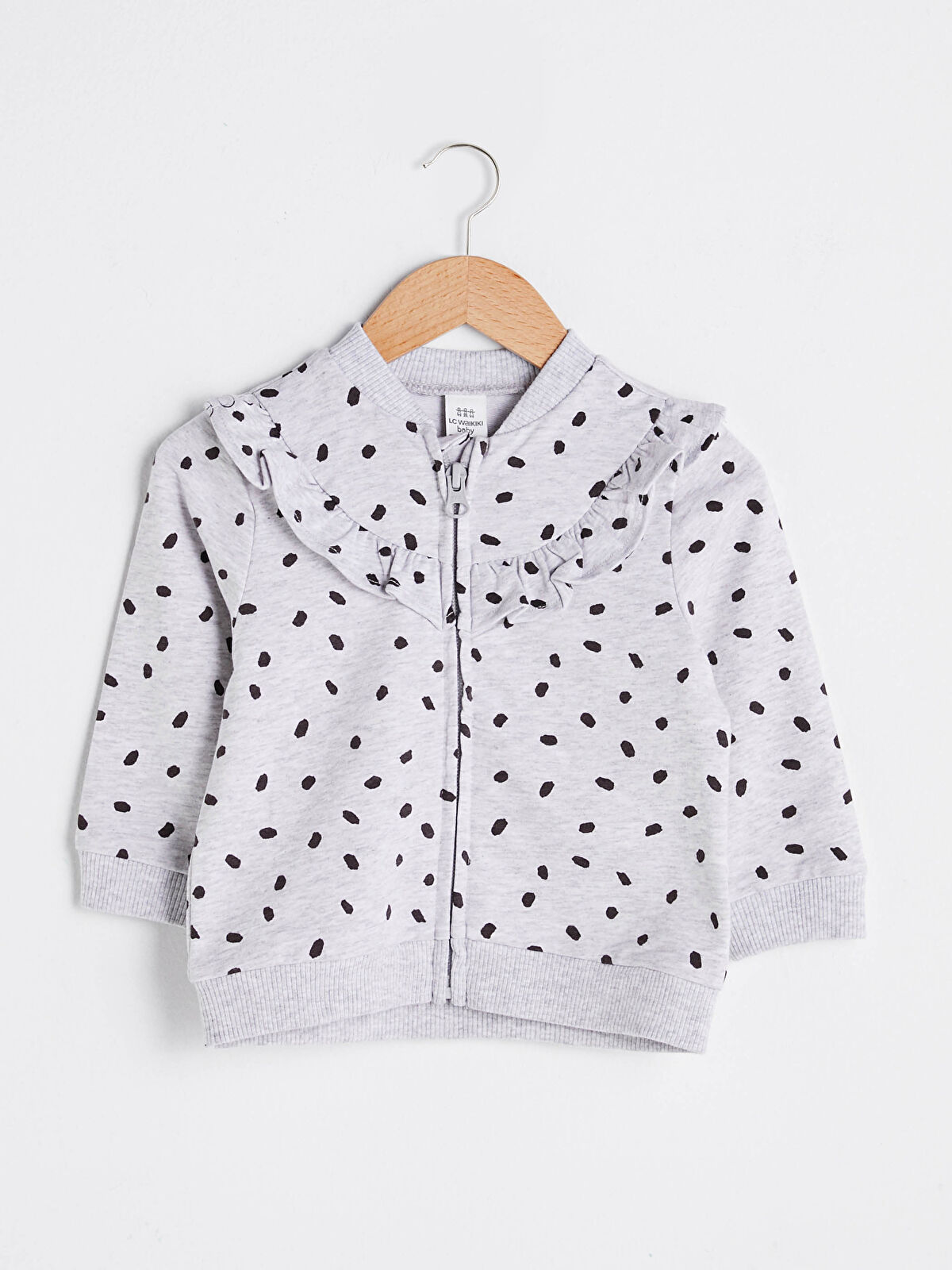 Bisiklet Yaka Baskılı Fırfır Detaylı Kız Bebek Fermuarlı Sweatshirt Bisiklet Yaka Baskılı Fırfır Detaylı Kız Bebek Fermuarlı Sweatshirt