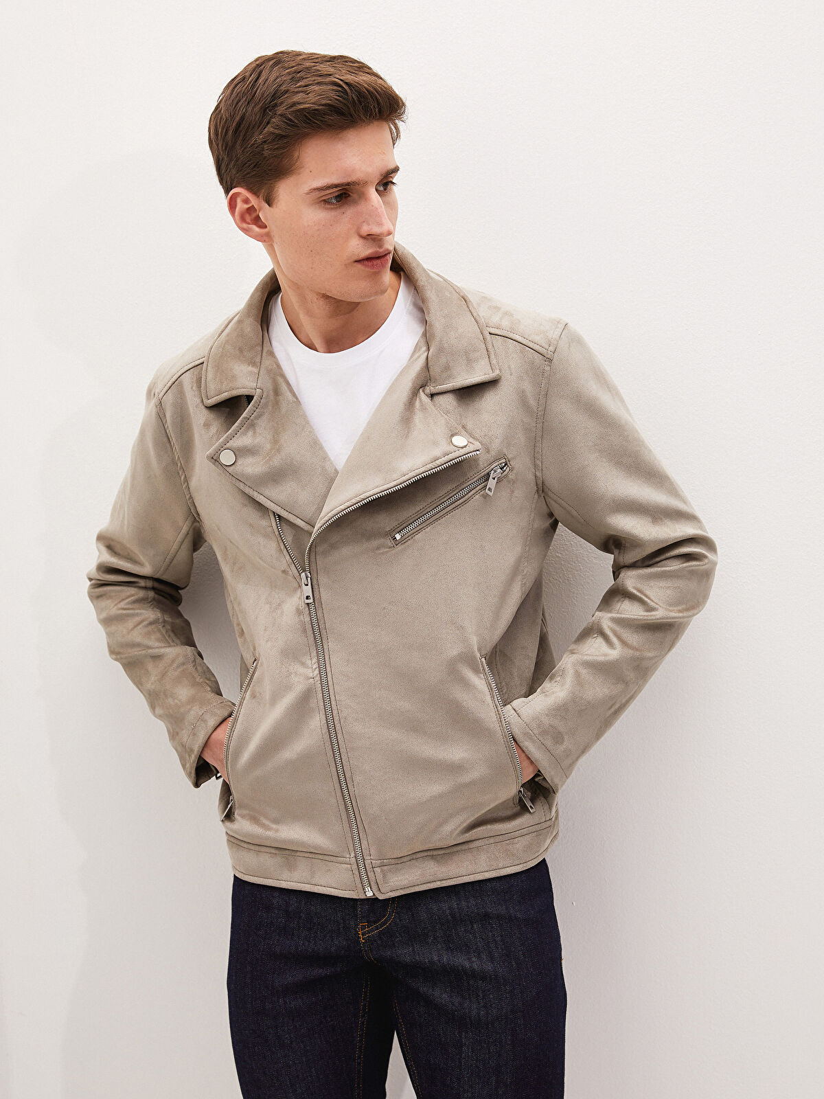 LCW VISION Slim Fit Biker Yaka İnce Süet Erkek Mont