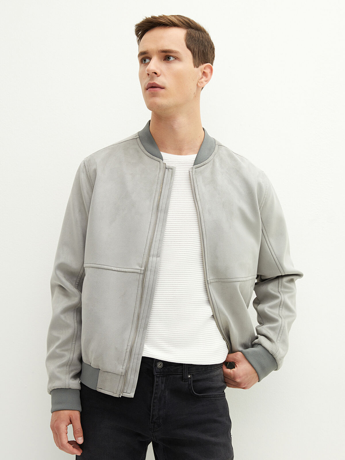 LCW VISION Slim Fit Kolej Yaka İnce Bomber Süet Erkek Mont