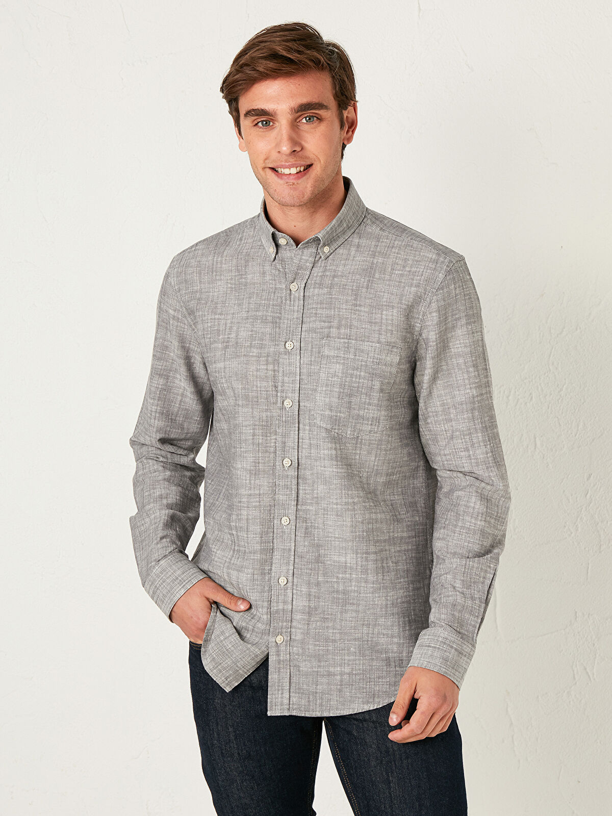 LCW BASIC Regular Fit Uzun Kollu Keten Karışımlı Erkek Gömlek