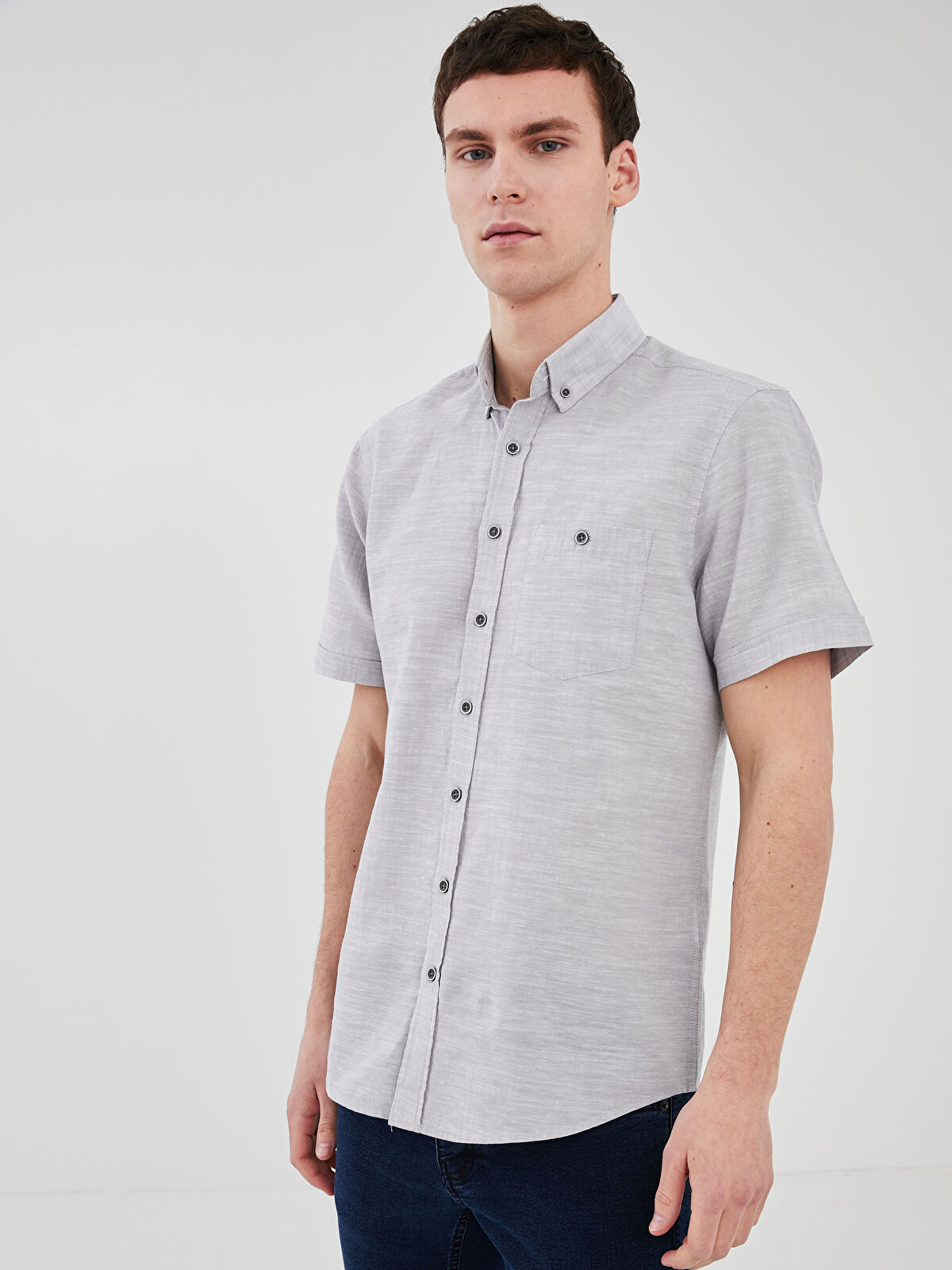 LCW BASIC Regular Fit Kısa Kollu Keten Gömlek
