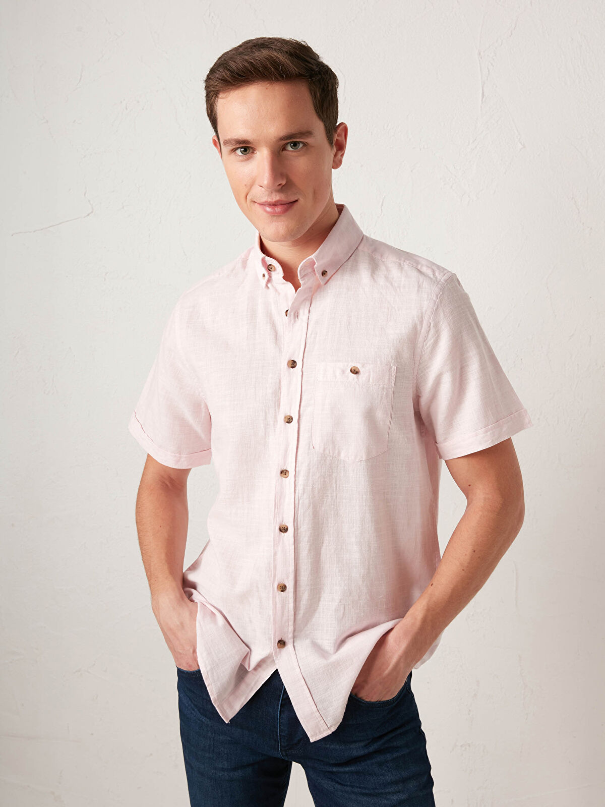 LCW BASIC Regular Fit Kısa Kollu Keten Gömlek