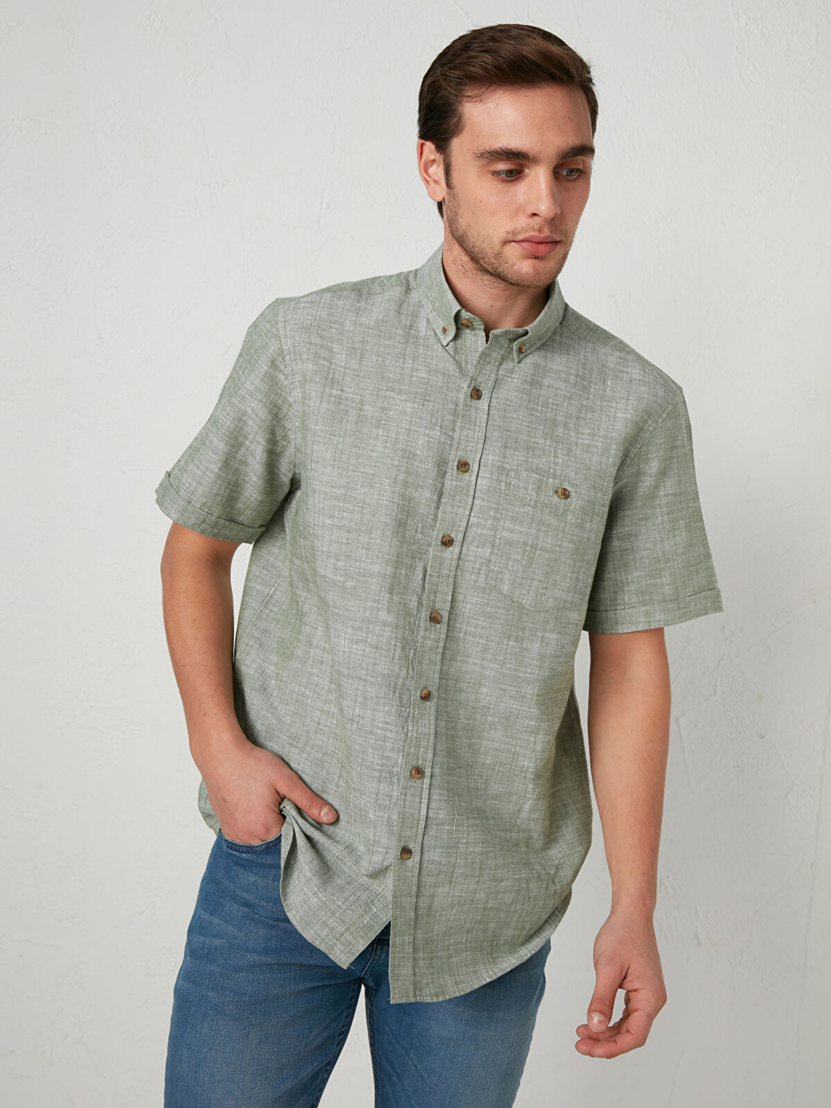LCW BASIC Regular Fit Kısa Kollu Keten Gömlek