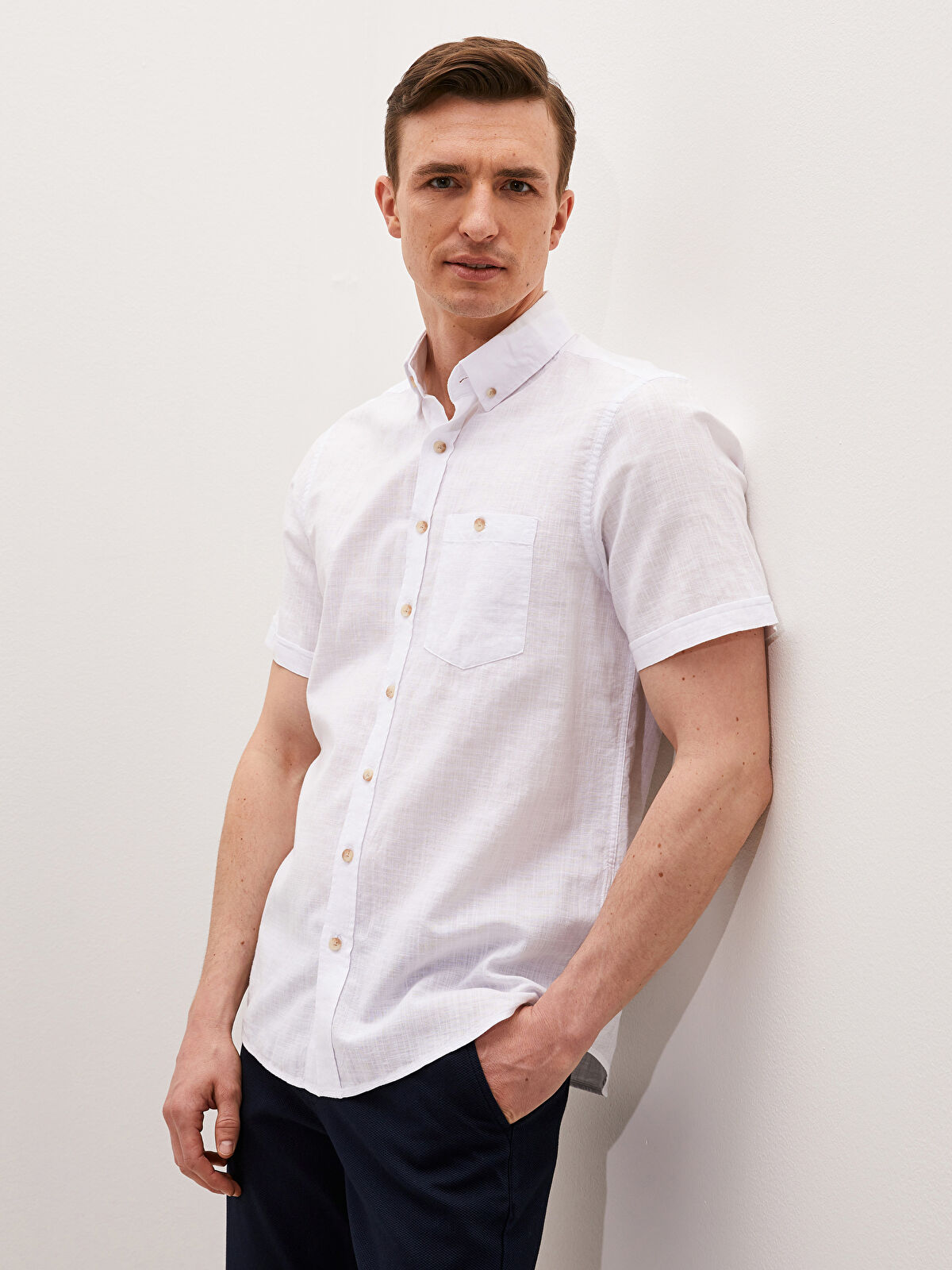 LCW BASIC Regular Fit Kısa Kollu Keten Gömlek