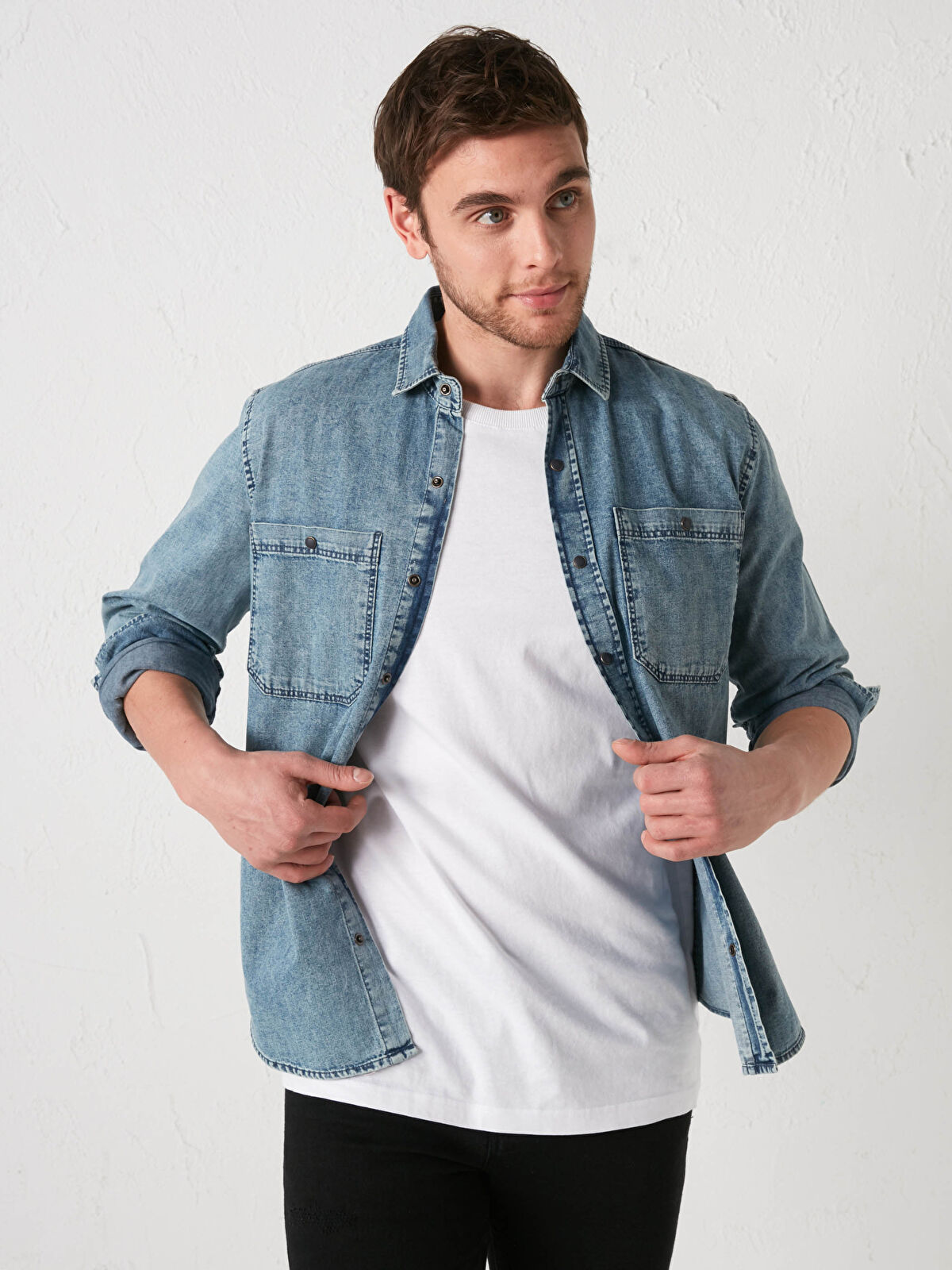 Regular Fit Uzun Kollu Erkek Jean Gömlek