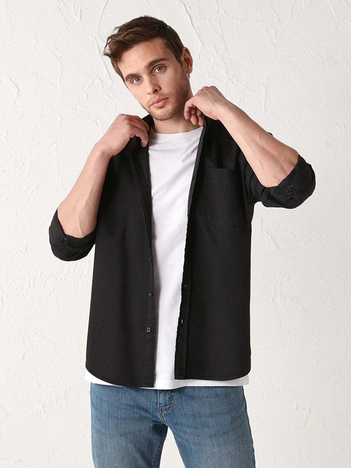 Regular Fit Uzun Kollu Erkek Jean Gömlek