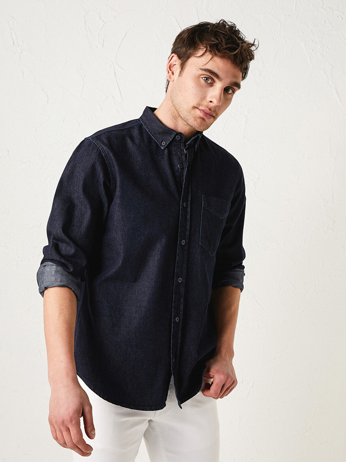 Regular Fit Uzun Kollu Erkek Jean Gömlek
