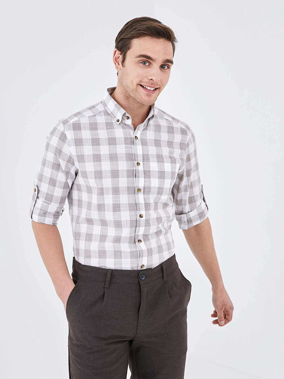 LCW CLASSIC Slim Fit Uzun Kollu Ekose Poplin Erkek Gömlek