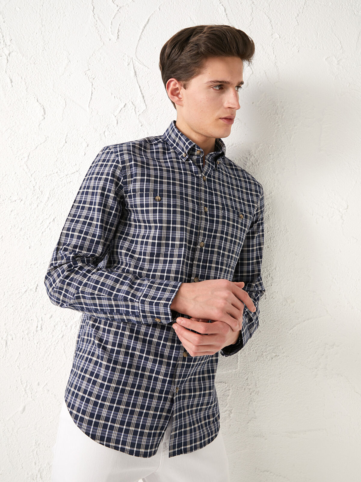 LCW CLASSIC Regular Fit Uzun Kollu Ekose Oxford Erkek Gömlek