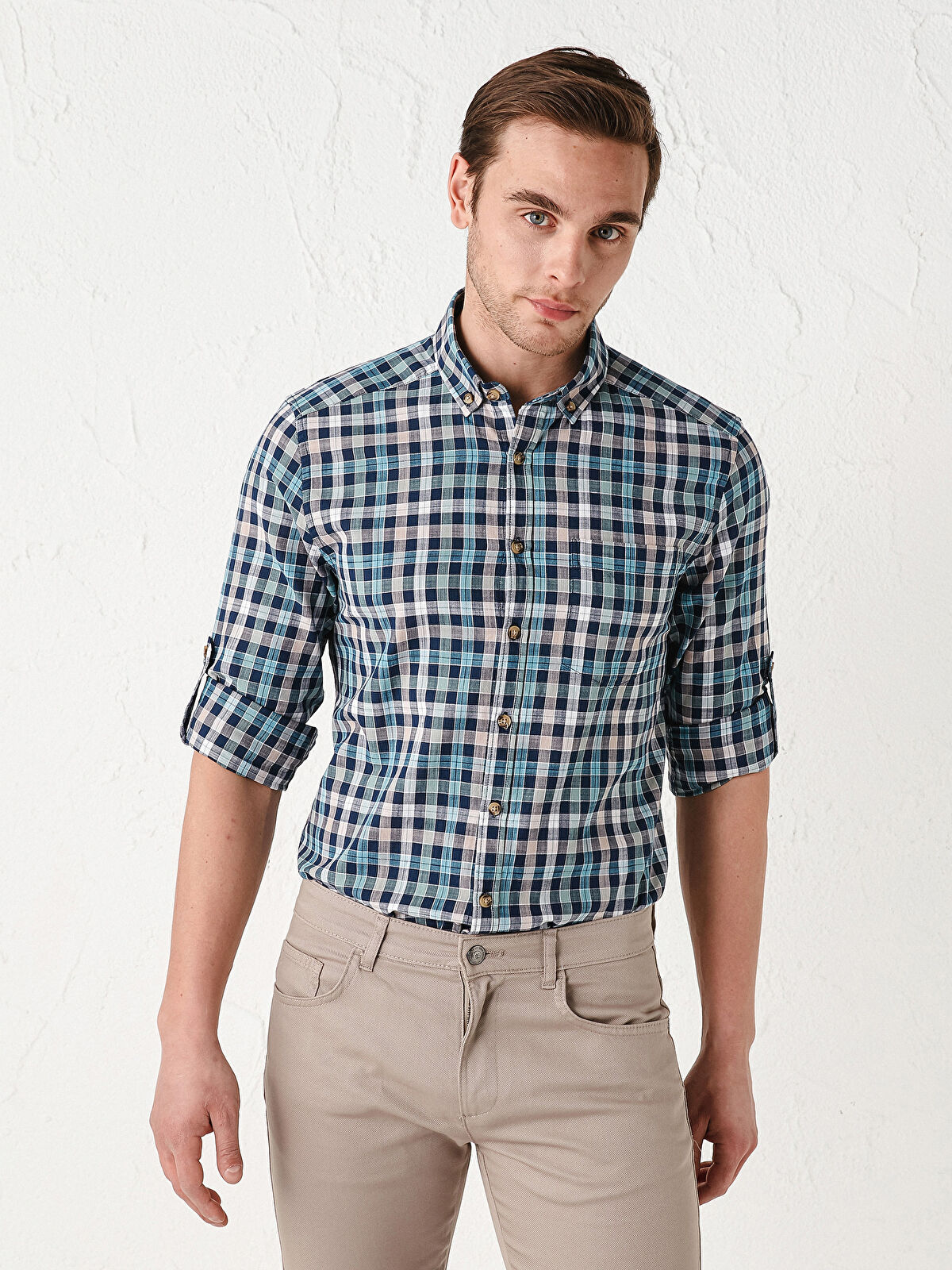 LCW CLASSIC Slim Fit Uzun Kollu Ekose Poplin Erkek Gömlek