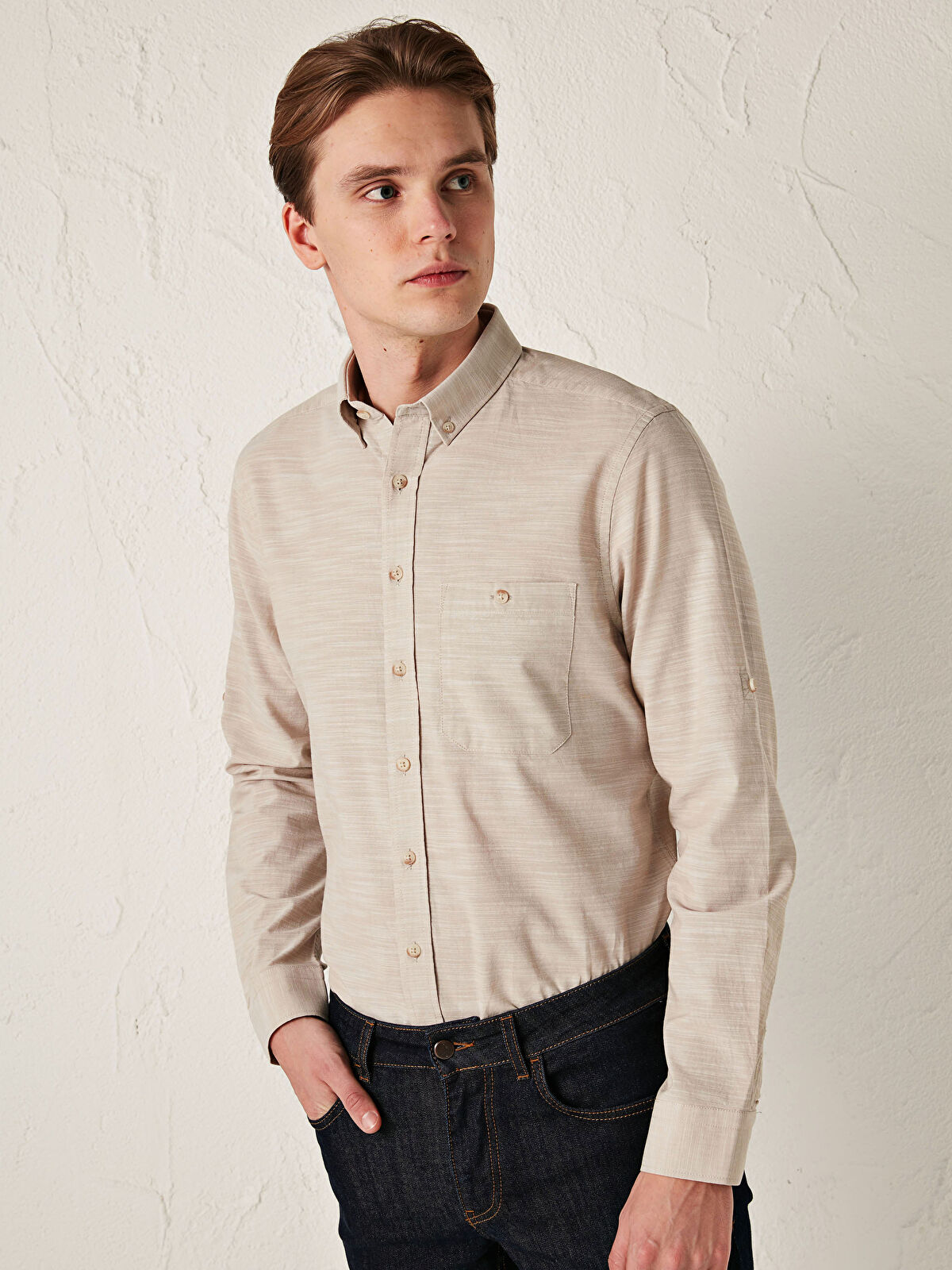LCW BASIC Regular Fit Uzun Kollu Desenli Poplin Erkek Gömlek LCW BASIC Regular Fit Uzun Kollu Desenli Poplin Erkek Gömlek