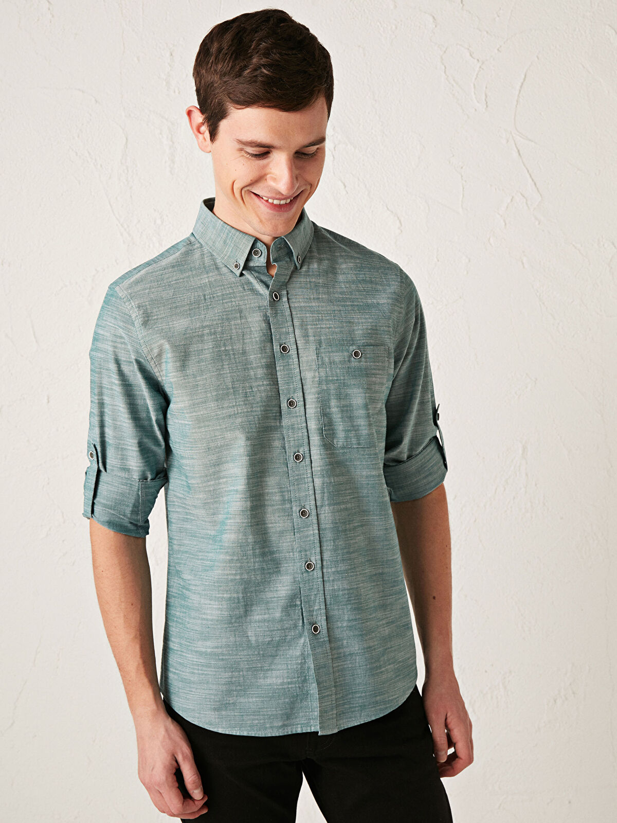 LCW BASIC Regular Fit Uzun Kollu Desenli Poplin Erkek Gömlek