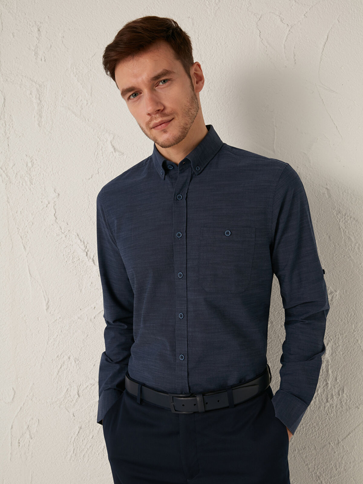 LCW BASIC Regular Fit Uzun Kollu Desenli Poplin Erkek Gömlek