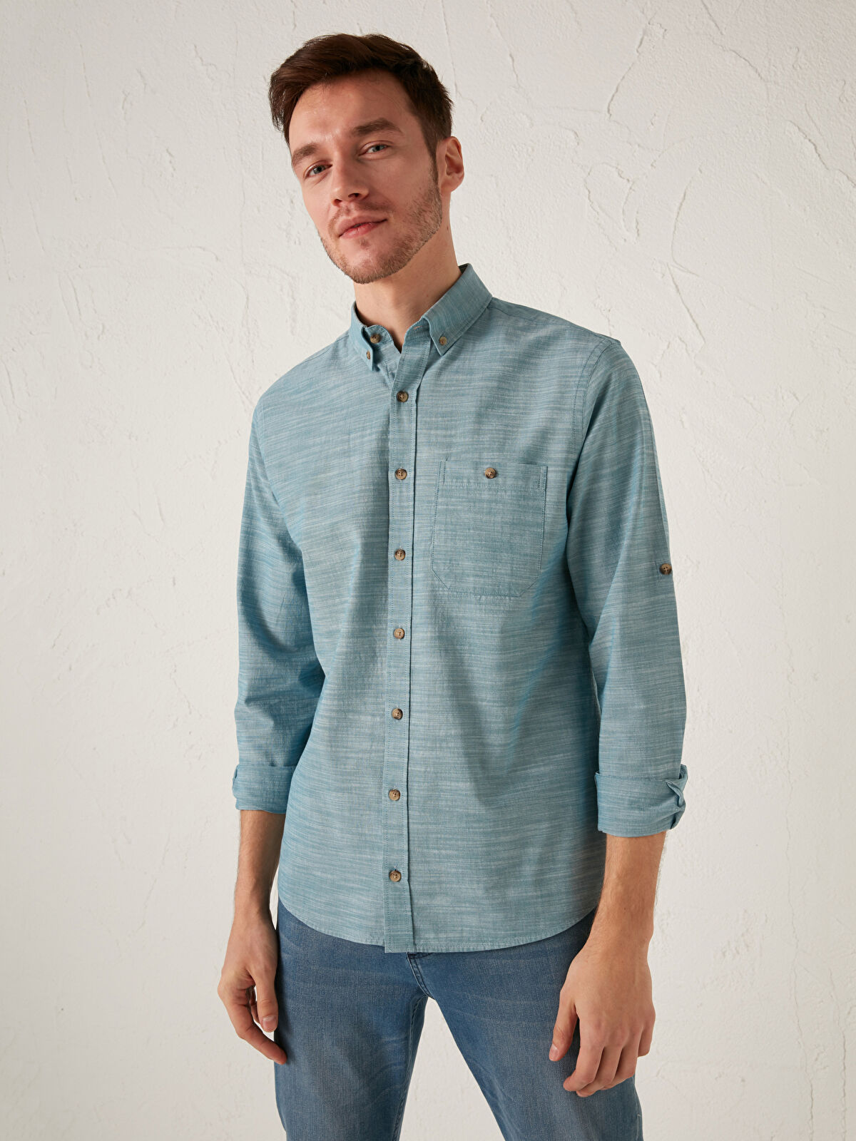 LCW BASIC Regular Fit Uzun Kollu Desenli Poplin Erkek Gömlek