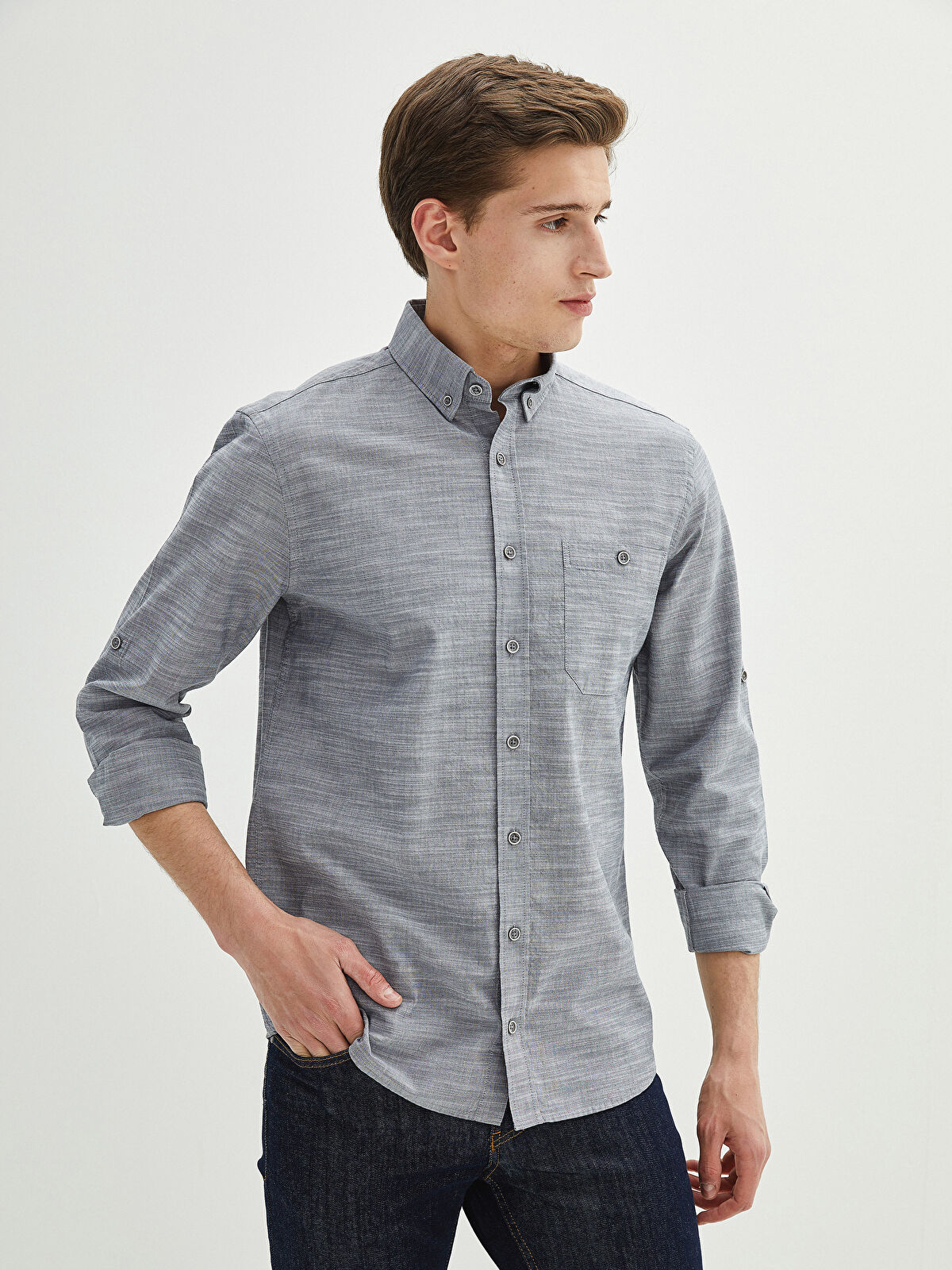 LCW BASIC Regular Fit Uzun Kollu Desenli Poplin Erkek Gömlek LCW BASIC Regular Fit Uzun Kollu Desenli Poplin Erkek Gömlek