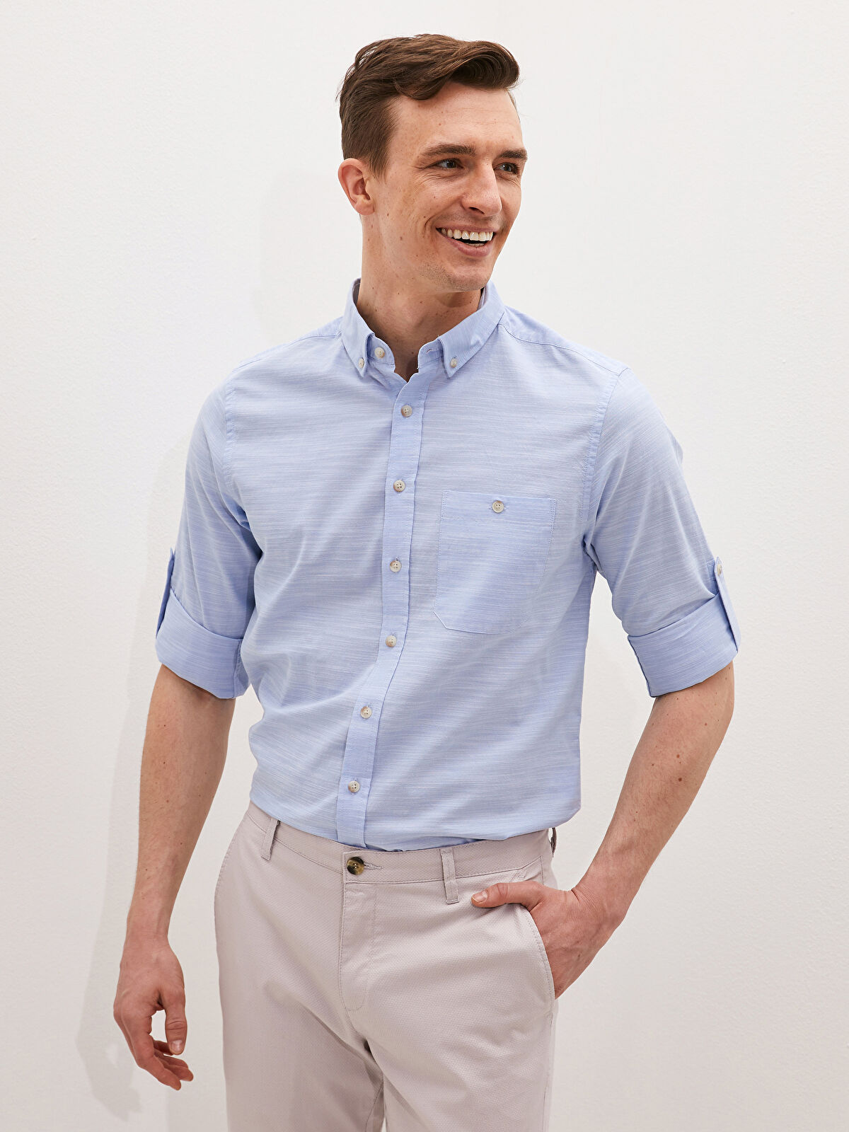 LCW BASIC Regular Fit Uzun Kollu Desenli Poplin Erkek Gömlek LCW BASIC Regular Fit Uzun Kollu Desenli Poplin Erkek Gömlek