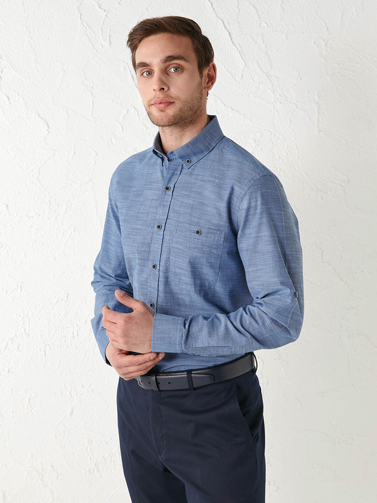 LCW BASIC Regular Fit Uzun Kollu Desenli Poplin Erkek Gömlek LCW BASIC Regular Fit Uzun Kollu Desenli Poplin Erkek Gömlek
