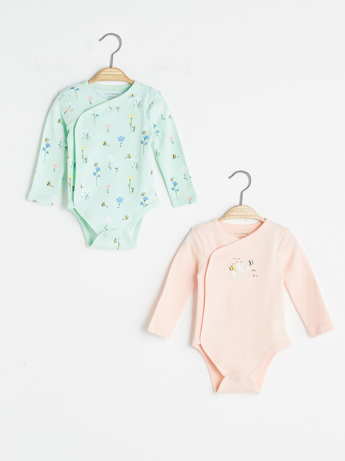 Zarf Yaka Uzun Kollu Baskılı Pamuklu Kız Bebek Çıtçıtlı Body 2'li Zarf Yaka Uzun Kollu Baskılı Pamuklu Kız Bebek Çıtçıtlı Body 2'li