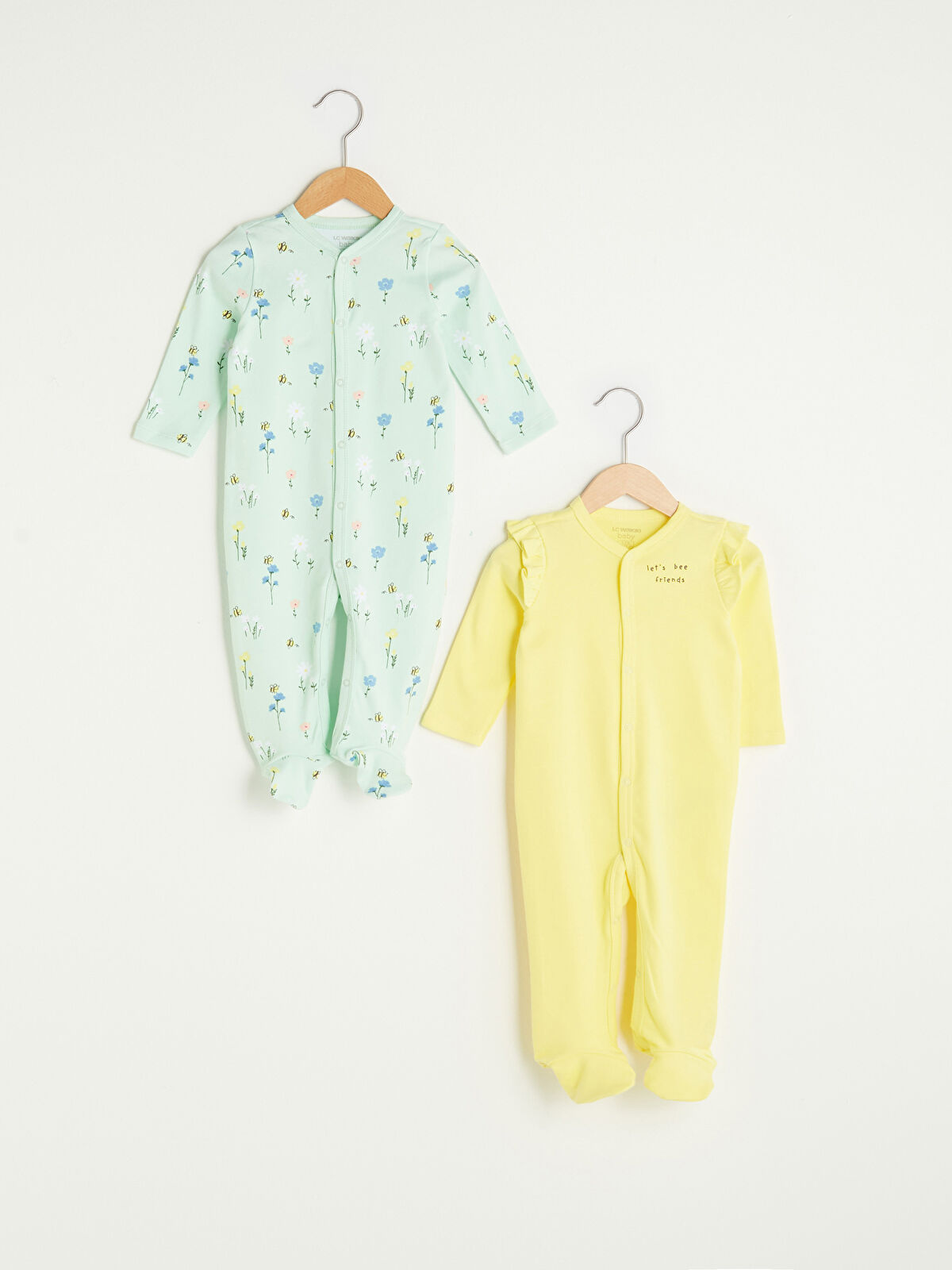 V Yaka Uzun Kollu Pamuklu Kız Bebek Tulum 2'li