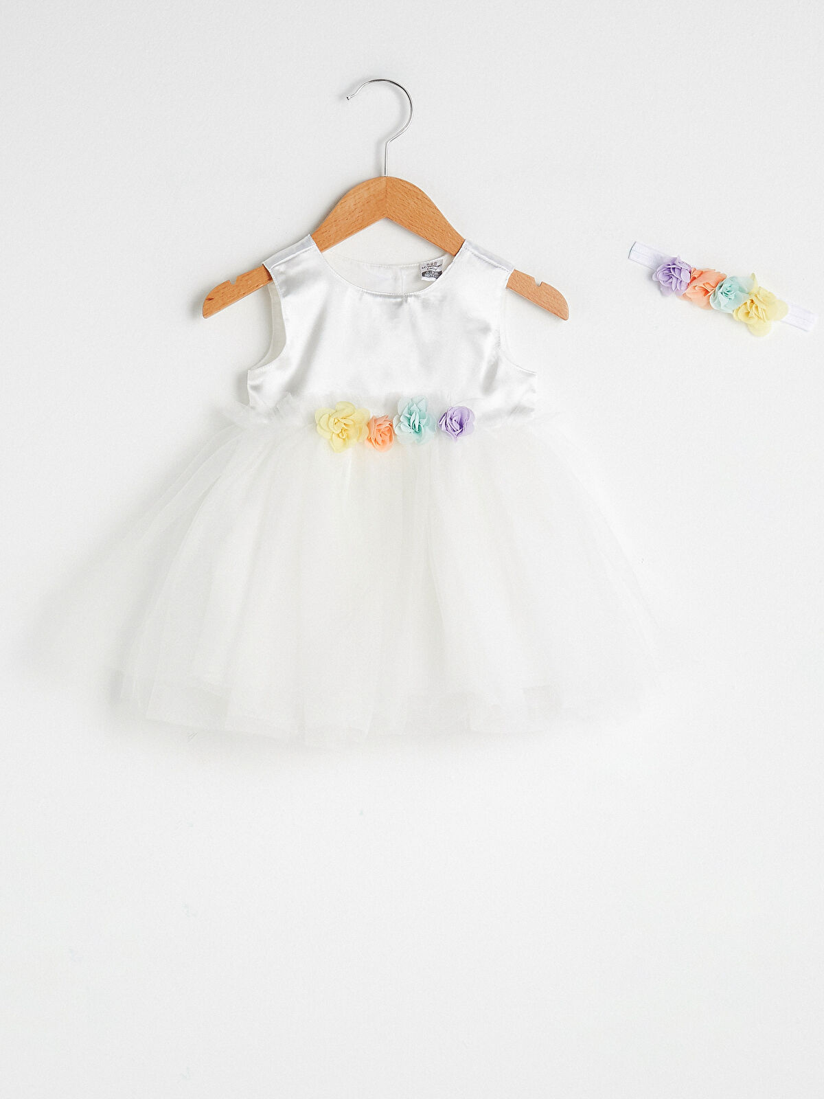 Bisiklet Yaka Kolsuz Kız Bebek Gelinlik ve Saç Bandı 2'li Takım Bisiklet Yaka Kolsuz Kız Bebek Gelinlik ve Saç Bandı 2'li Takım