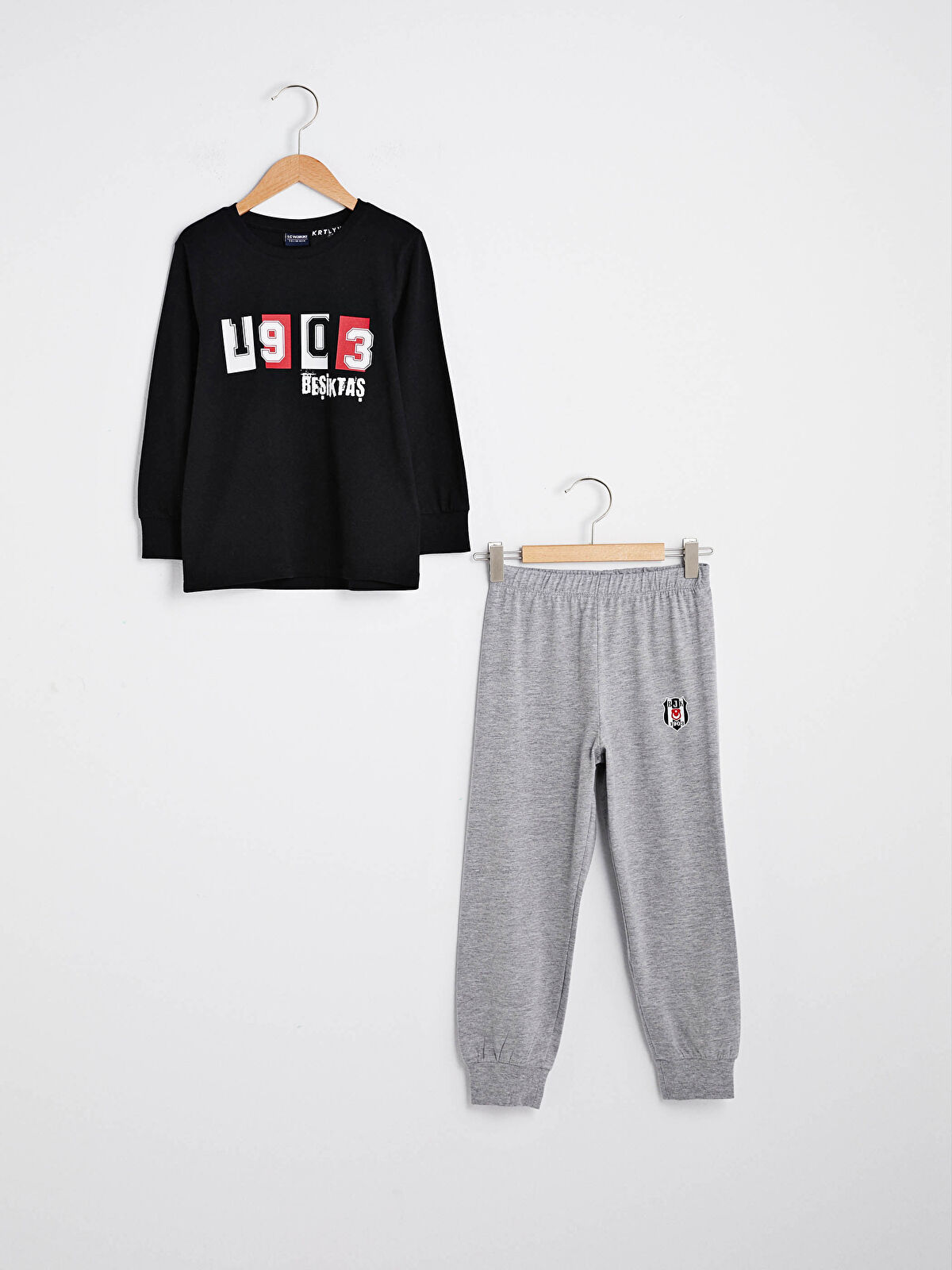 Bisiklet Yaka Beşiktaş Baskılı Uzun Kollu Erkek Çocuk Pijama Takımı