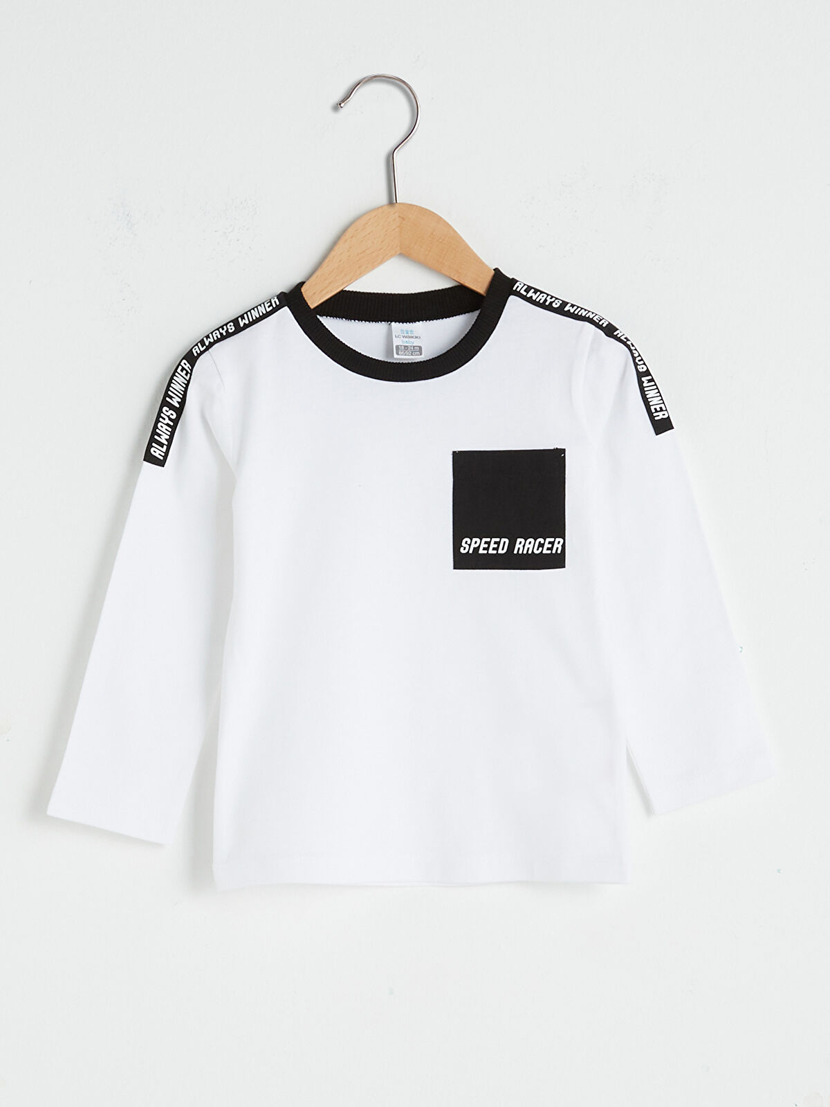 Bisiklet Yaka Uzun Kol Yazı Baskılı Erkek Bebek Tişört