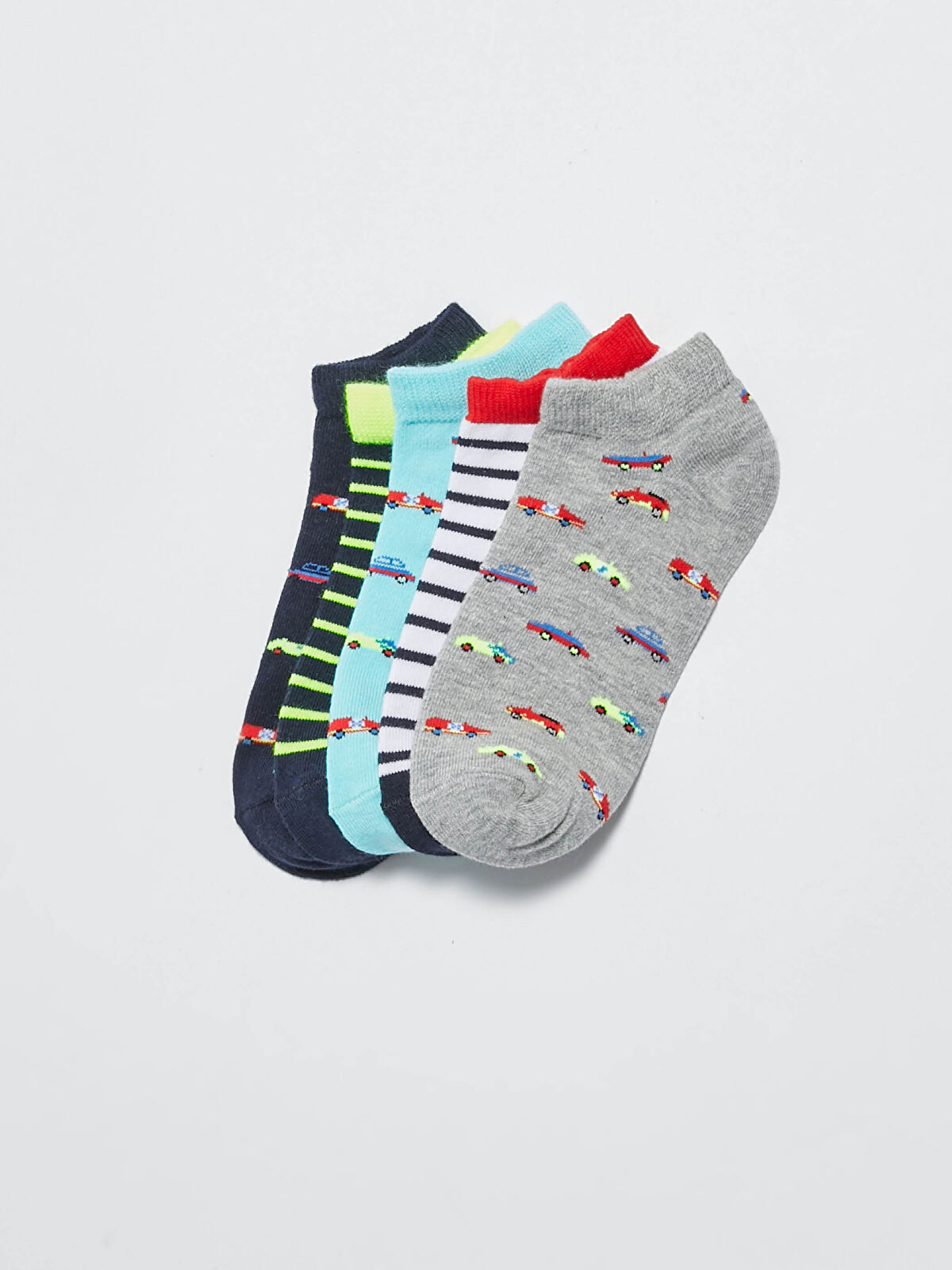 Araba Baskılı Erkek Çocuk Patik Çorap 5'li