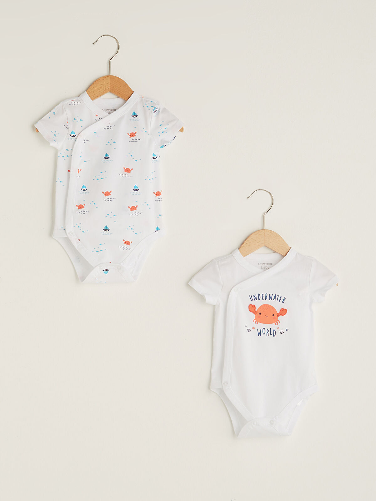 Zarf Yaka Kısa Kollu Baskılı Pamuklu Erkek Bebek Çıtçıtlı Body 2'li