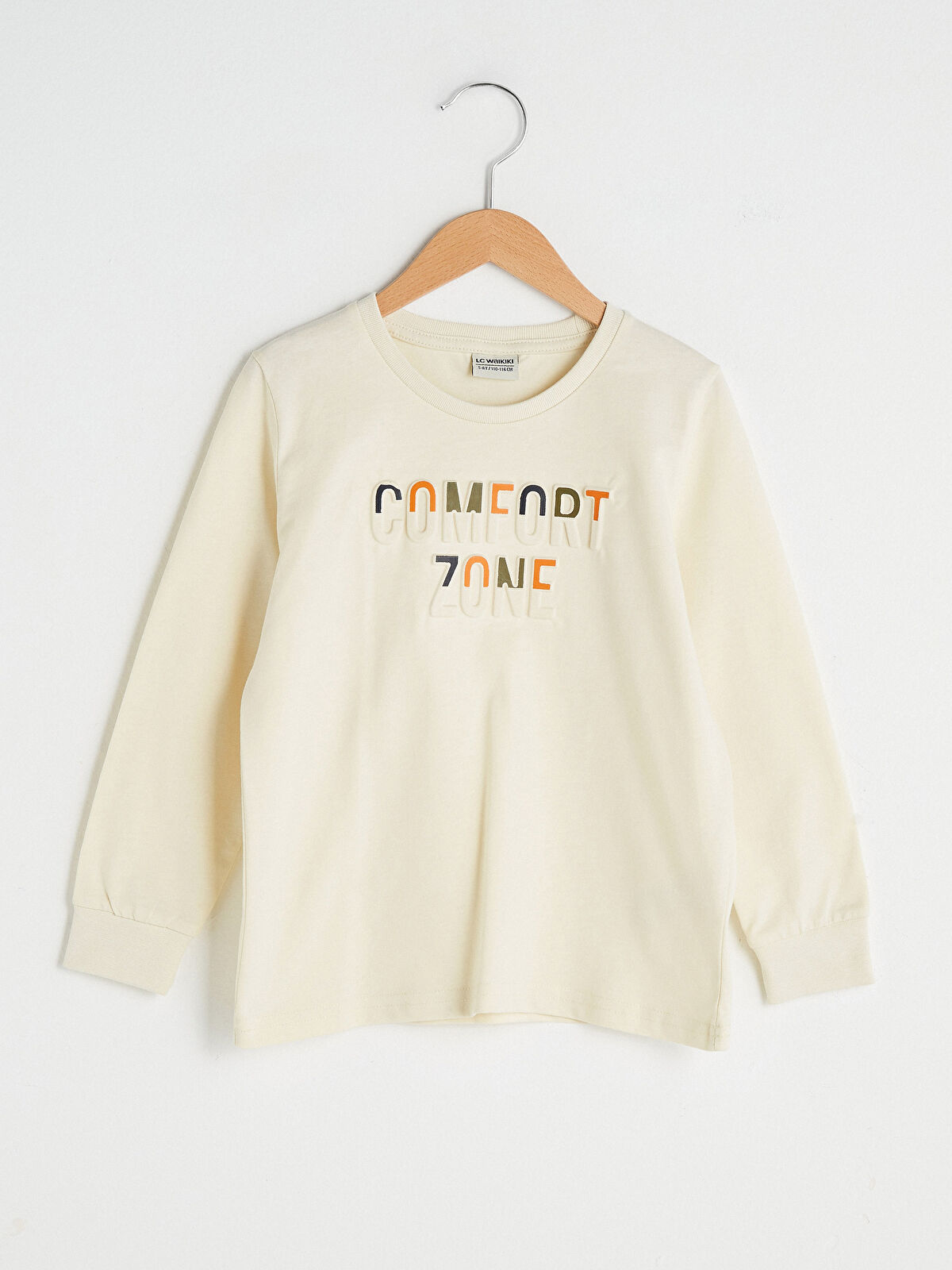 Bisiklet Yaka Kabartma Yazı Baskılı Uzun Kollu Erkek Çocuk Tişört