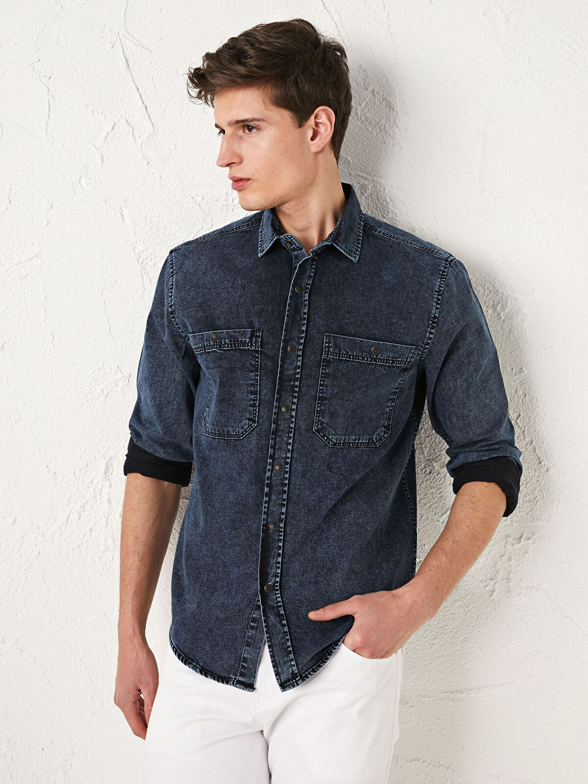 Regular Fit Uzun Kollu Erkek Jean Gömlek