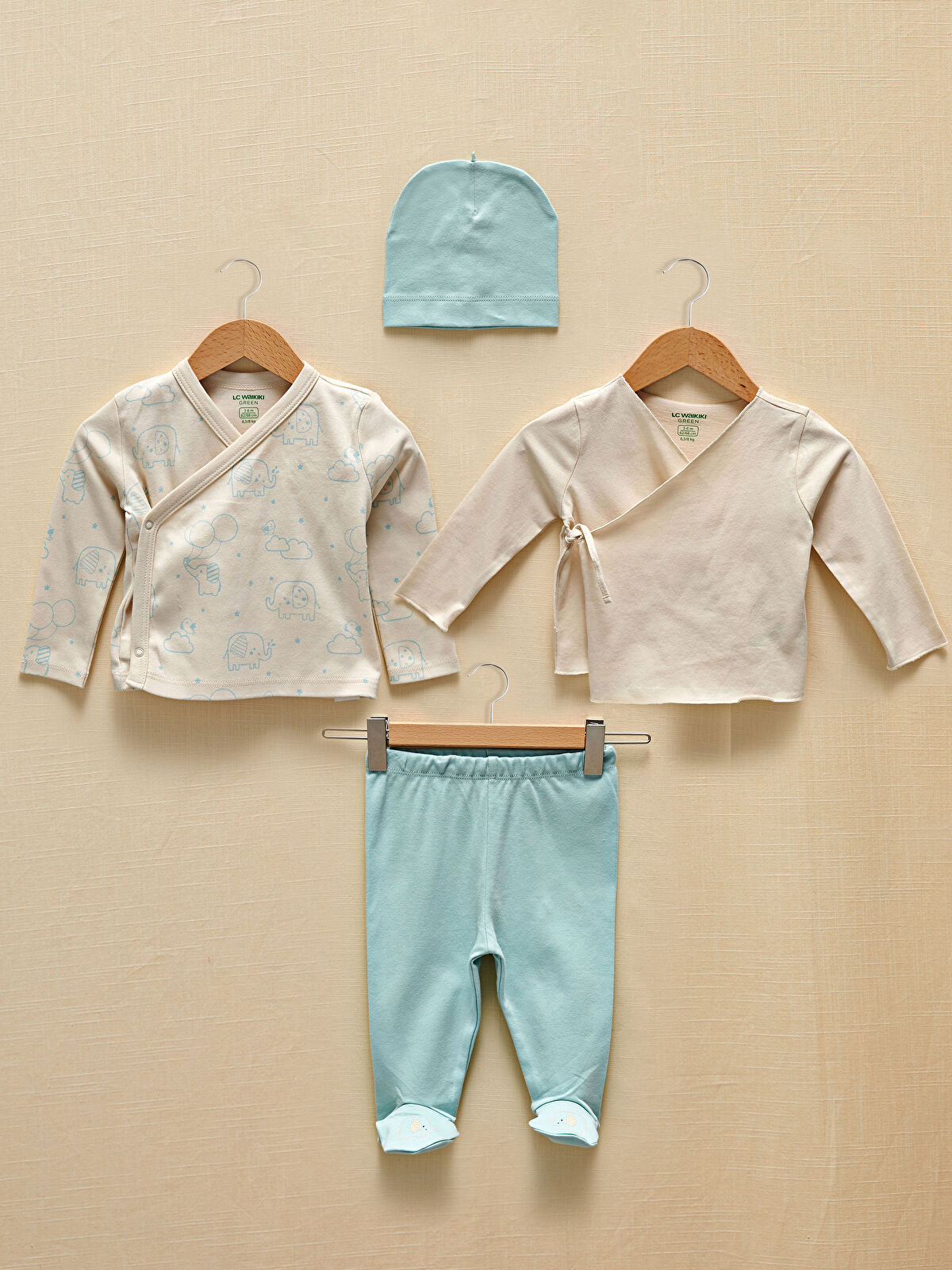 LCW GREEN Uzun Kollu Baskılı Organik Pamuklu Erkek Bebek Hastane Çıkış Seti
