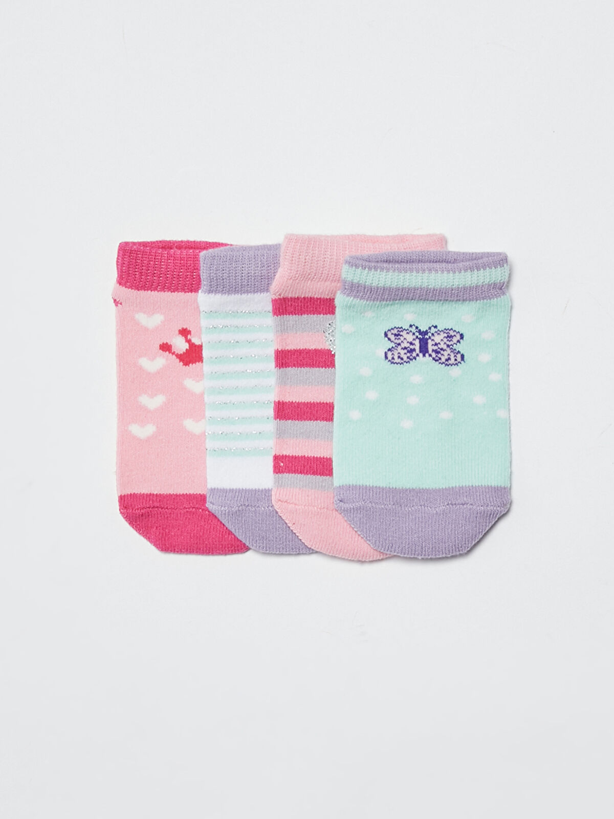Baskılı Kız Bebek Patikli Çorap 4'lü