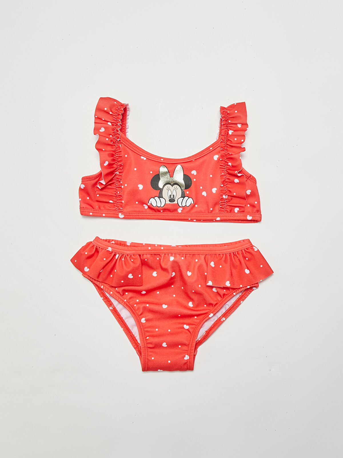 Esnek Kumaştan Minnie Mouse Baskılı Kız Bebek Bikini Takımı