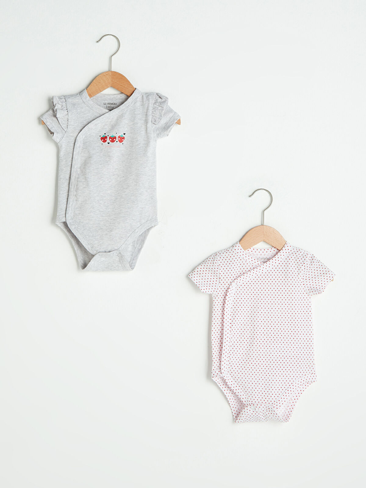 Zarf Yaka Kısa Kollu Baskılı Pamuklu Kız Bebek Çıtçıtlı Body 2'li