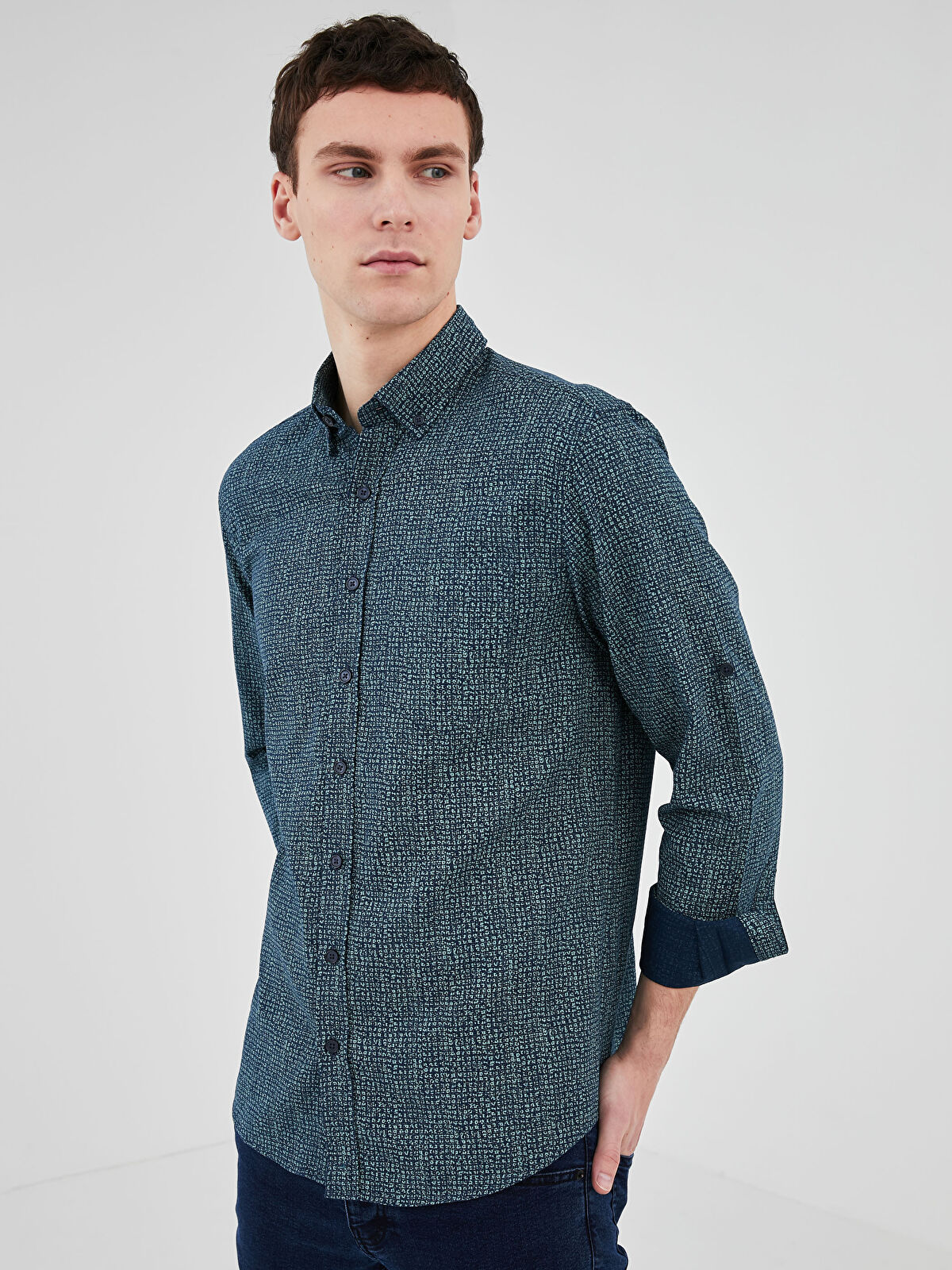 LCW CLASSIC Regular Fit Uzun Kollu Desenli Poplin Erkek Gömlek