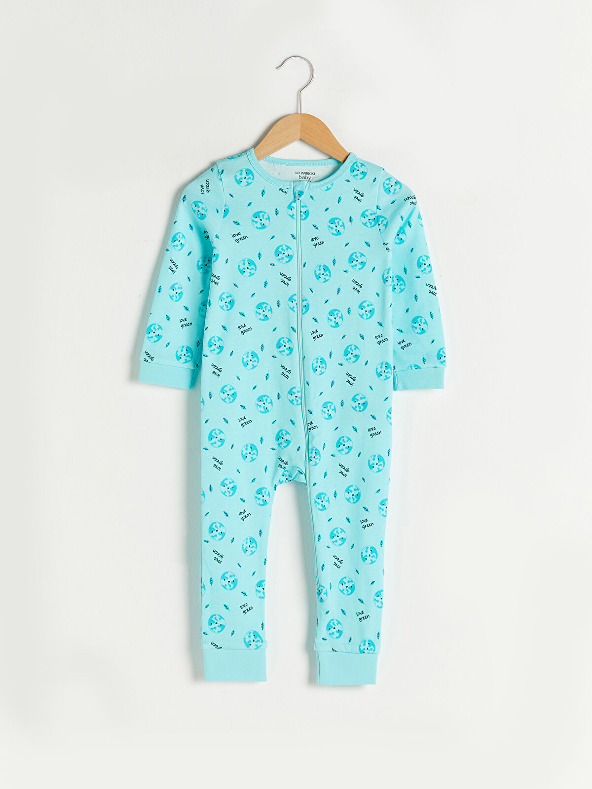 Bisiklet Yaka Uzun Kollu Baskılı Pamuklu Erkek Bebek Fermuarlı Tulum